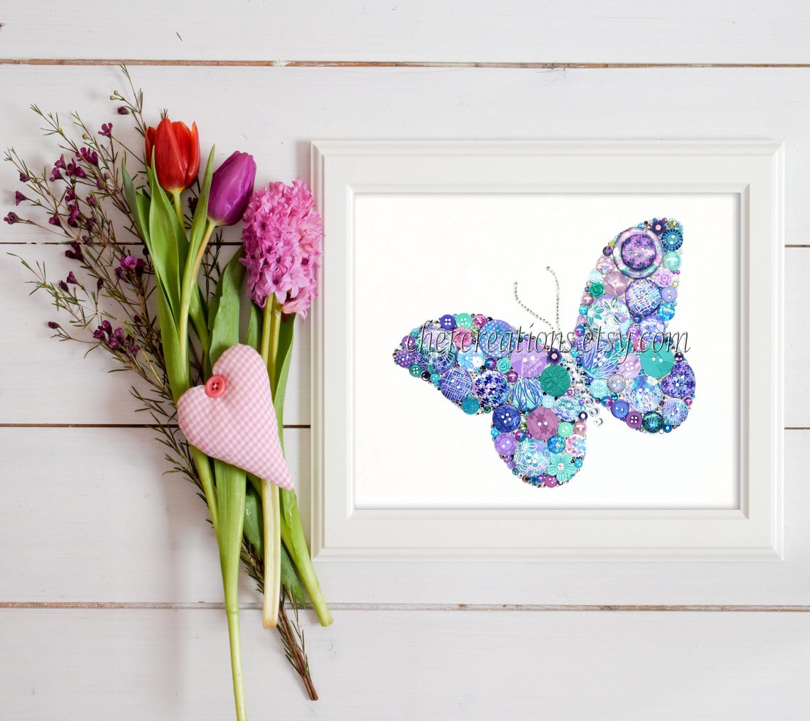 BUTTERFLY FLITTER 197 8x10 Button Art Button Artwork | Etsy
