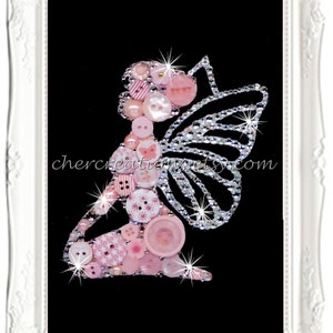 PINK FAIRIES, 5X7, Button Art, Button Artwork, Fantasy, Swarovski ...