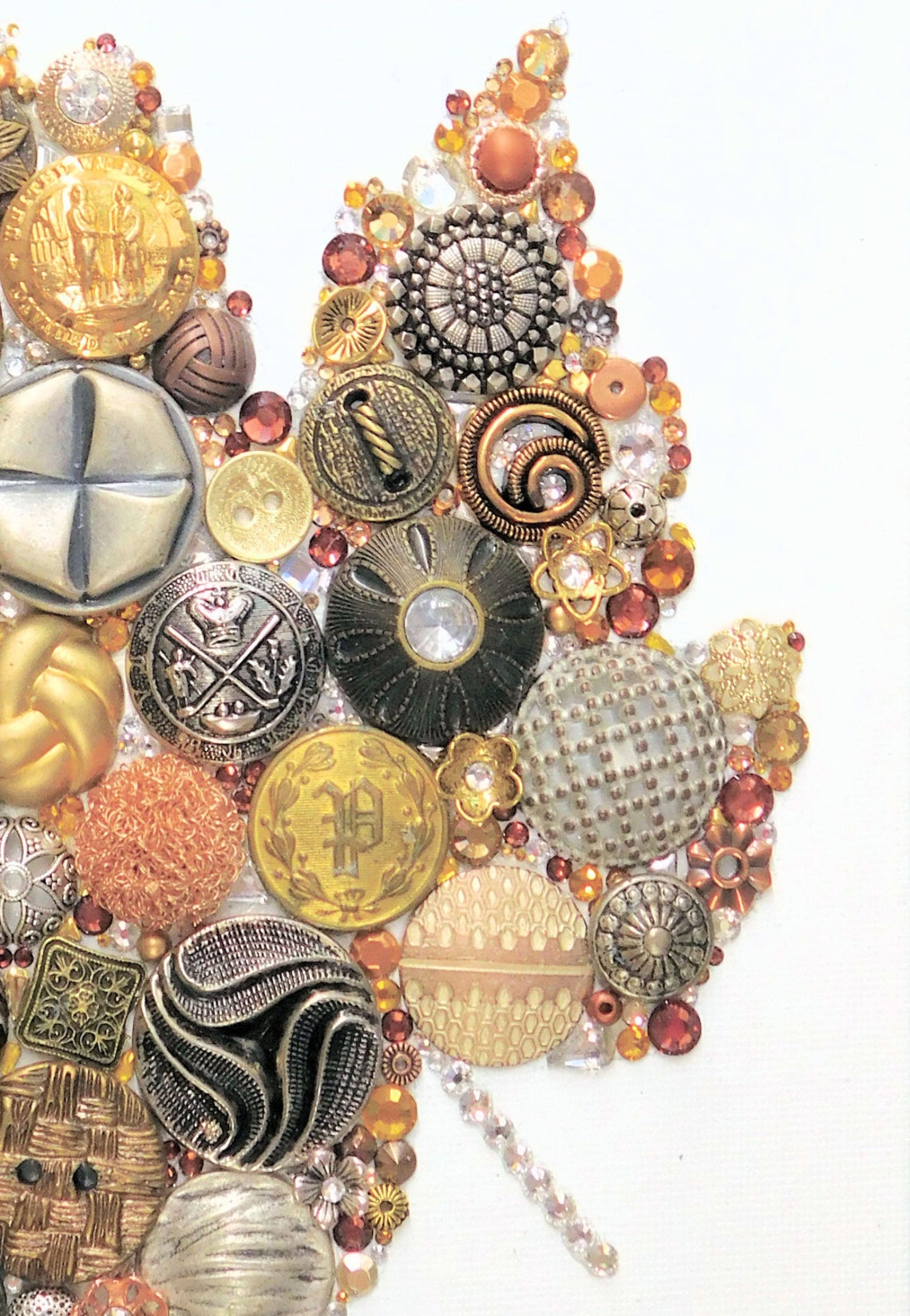 Button Art PRINT 5x7 of Orginial Button Artwork Diy Leaves - Etsy