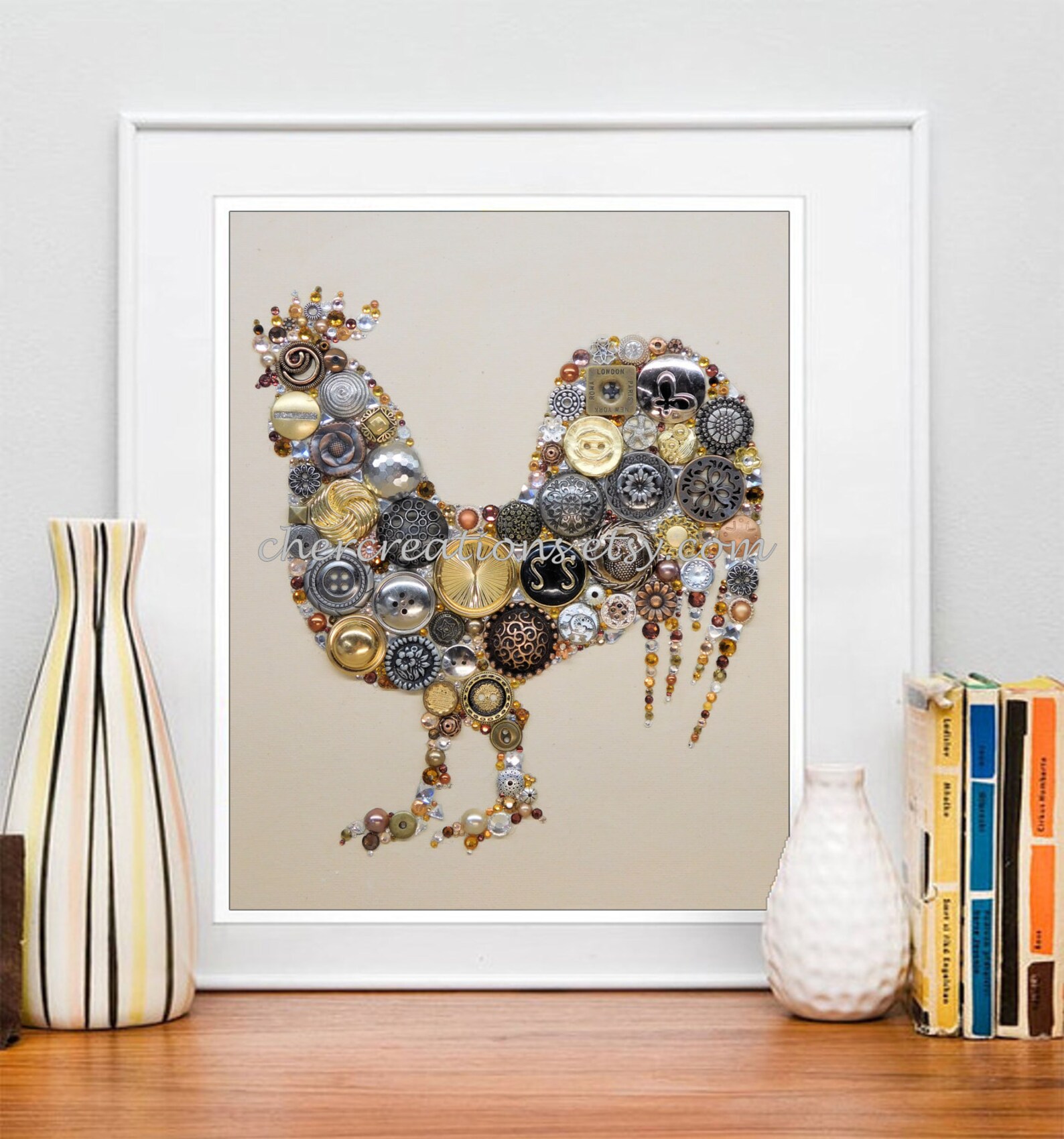 ROOSTER in Browns 21 8x10 Button Art Button Artwork | Etsy