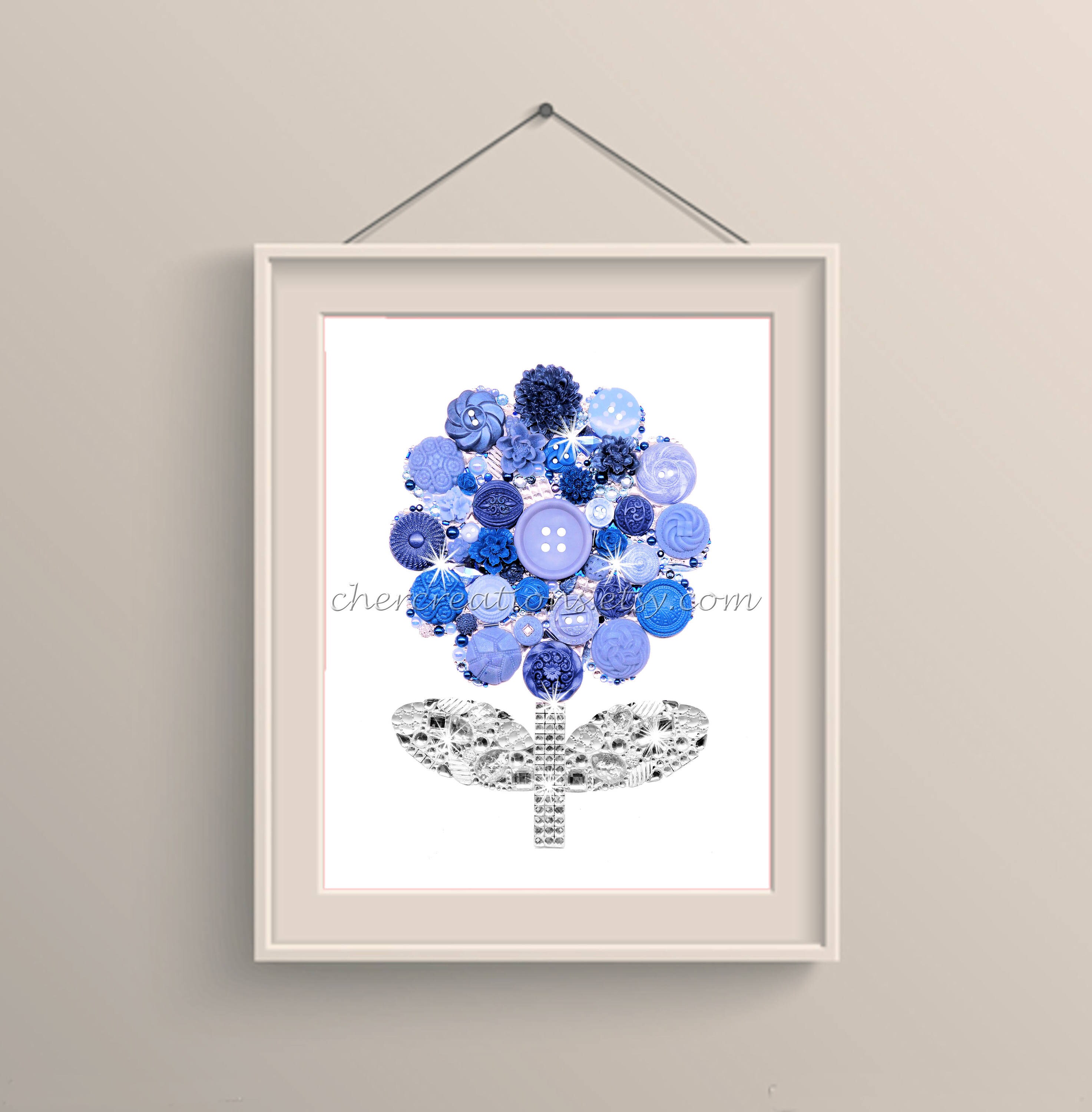 BIG BLUE FLOWER 88 8x10 Button Art Button Artwork wall | Etsy