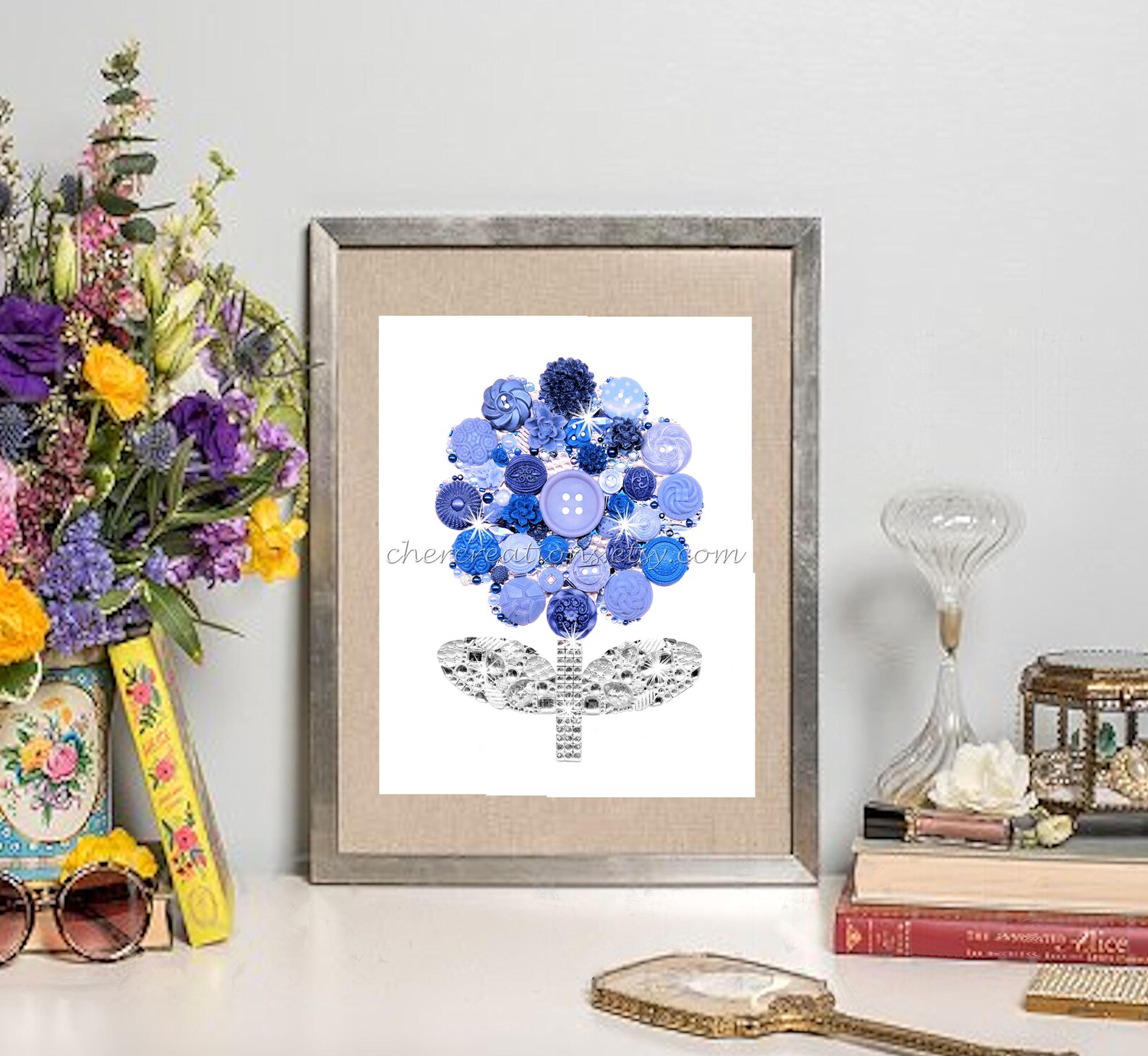 BIG BLUE FLOWER 88 8x10 Button Art Button Artwork Wall - Etsy