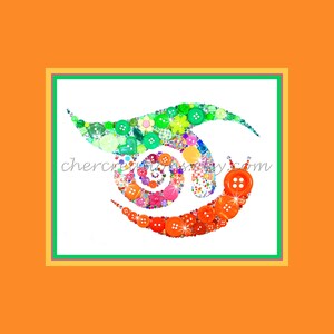 SNAIL on a ROLL 89, 8x10 Button Art, Button Artwork, Insects, Children ...