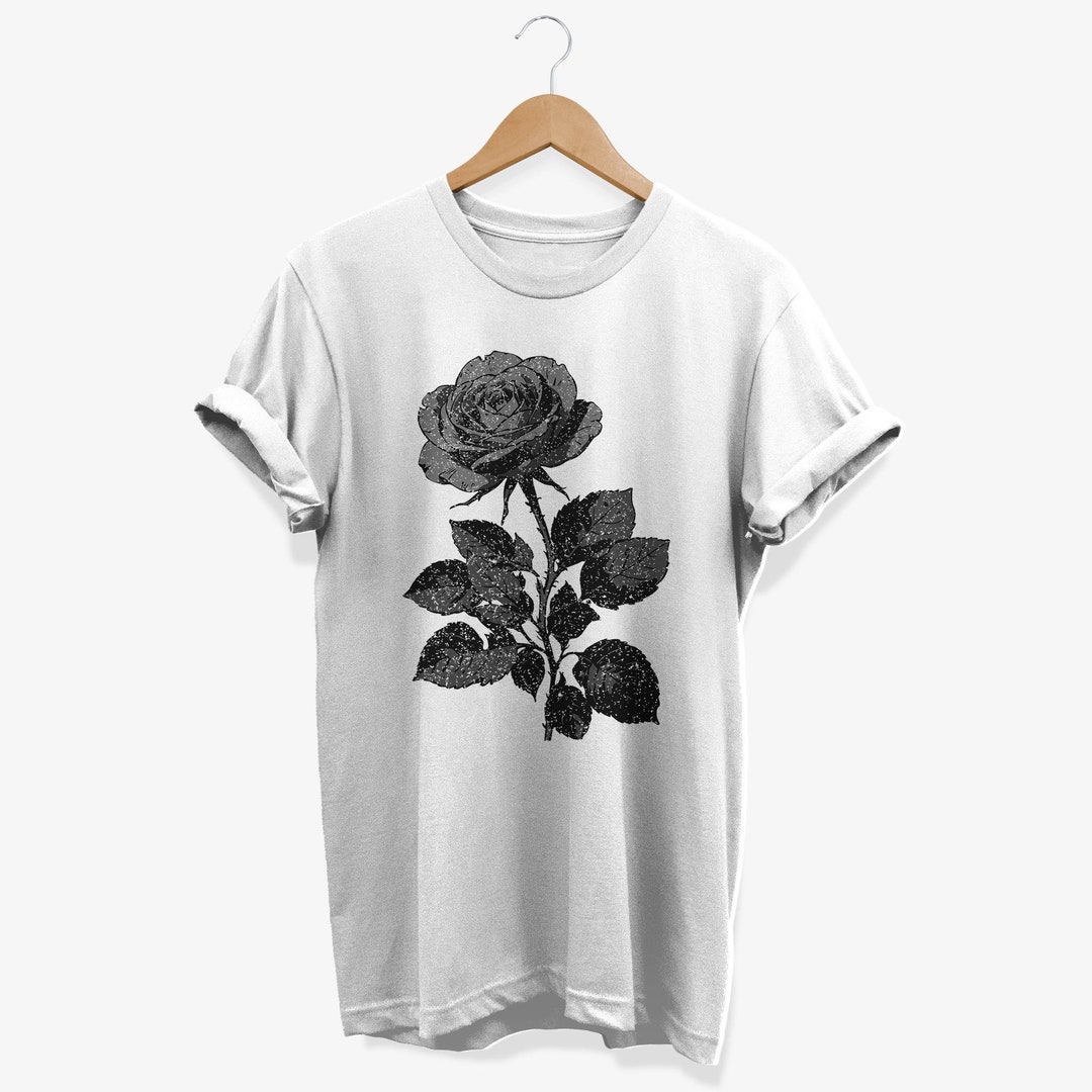 Dark Rose T-shirt, Gothic Design Top, Black Rose Tee, Floral Goth ...