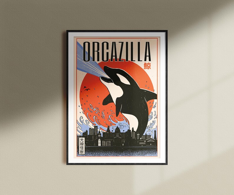 Orcazilla Art Print: Japanese Sea Monster Poster - Etsy