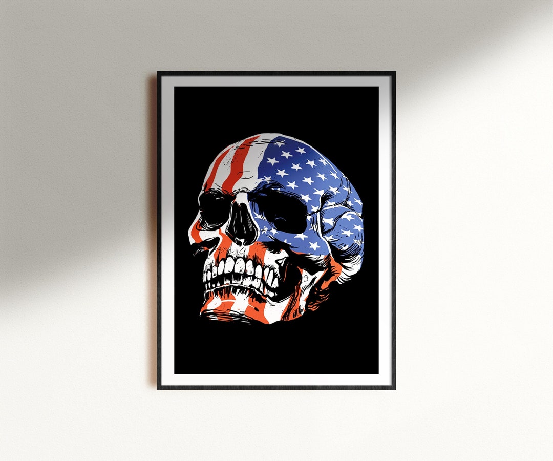 American Flag Skull Art Print: Gothic Patriotic Decor - Etsy