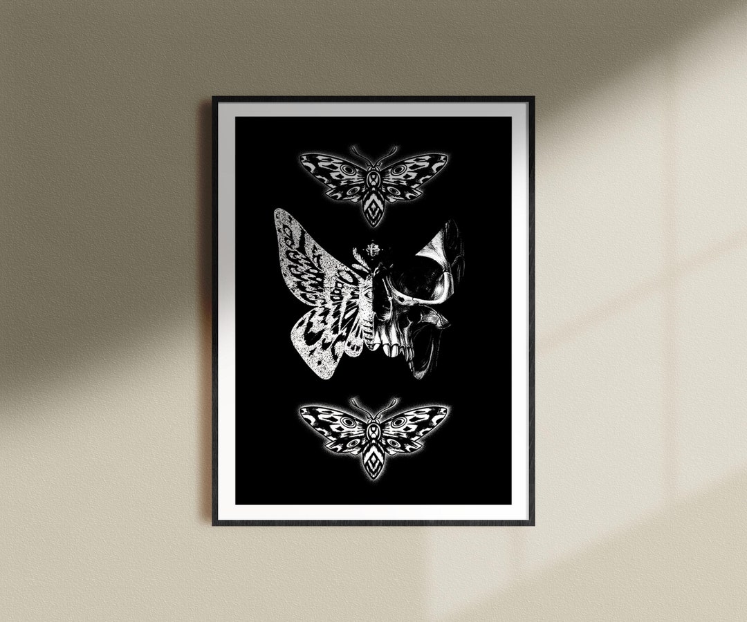 Skull Butterfly Moths Gothic Art Print | Dark Aesthetic Print | Grunge ...