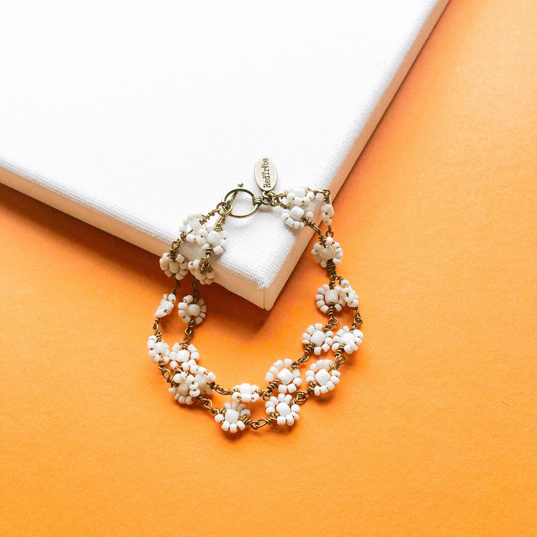 White Beaded Bracelet - Etsy