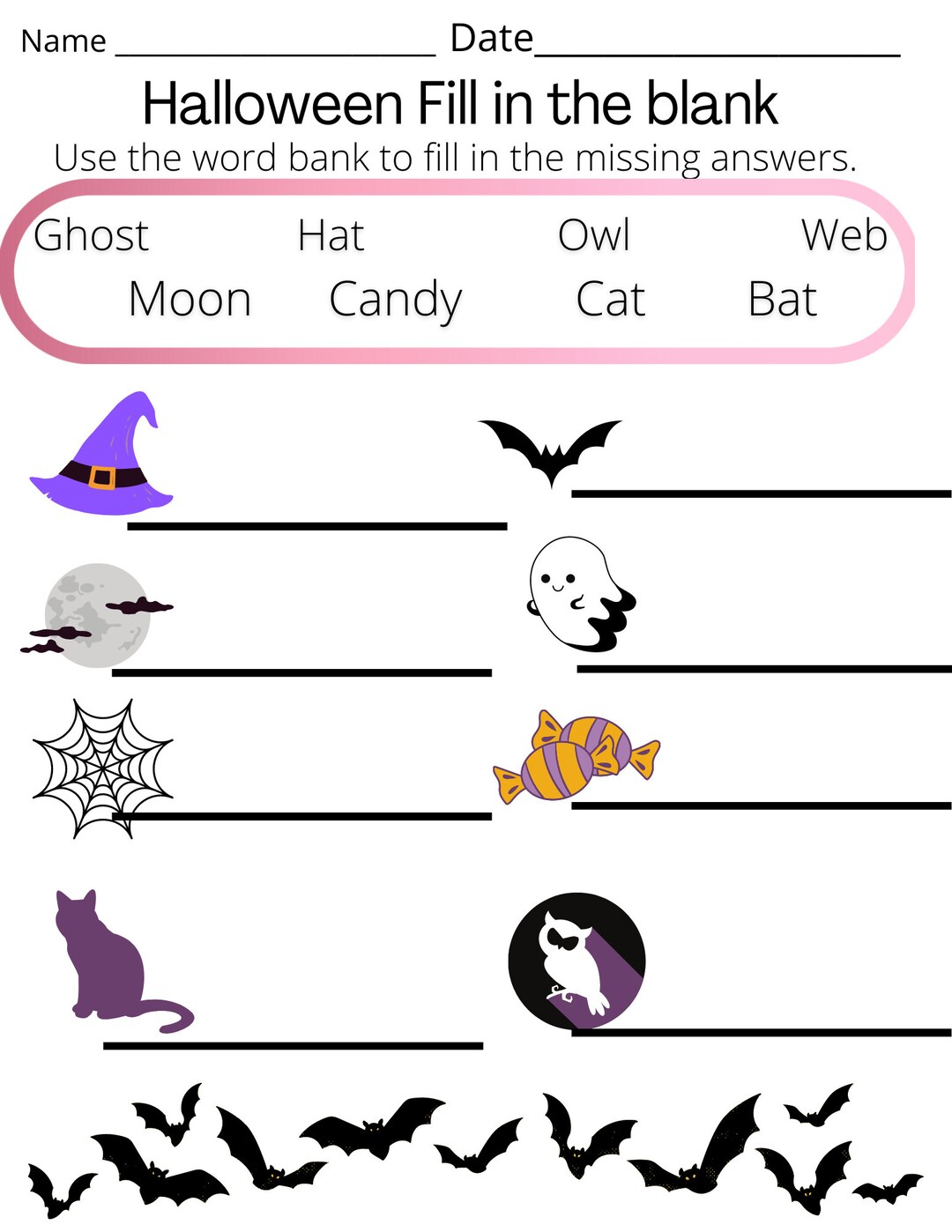 Halloween Fill in the Blank Worksheet - Etsy