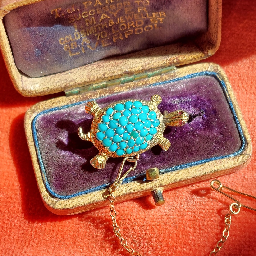 Antique Turquoise Tortoise Brooch Silver Gilt Tortoise - Etsy