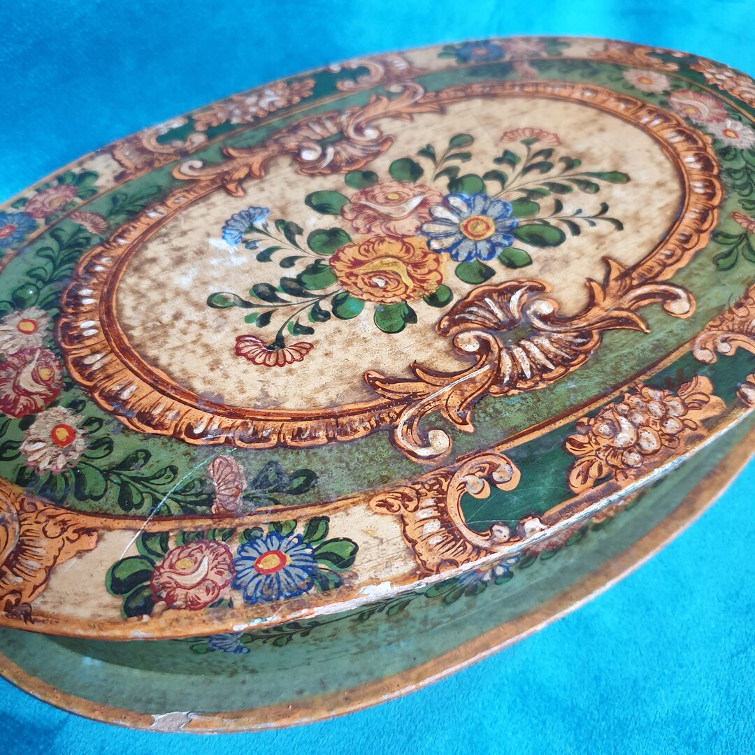 Antique Papier Mache Box. Hand Painted Oval Box. Made in Japan - Etsy