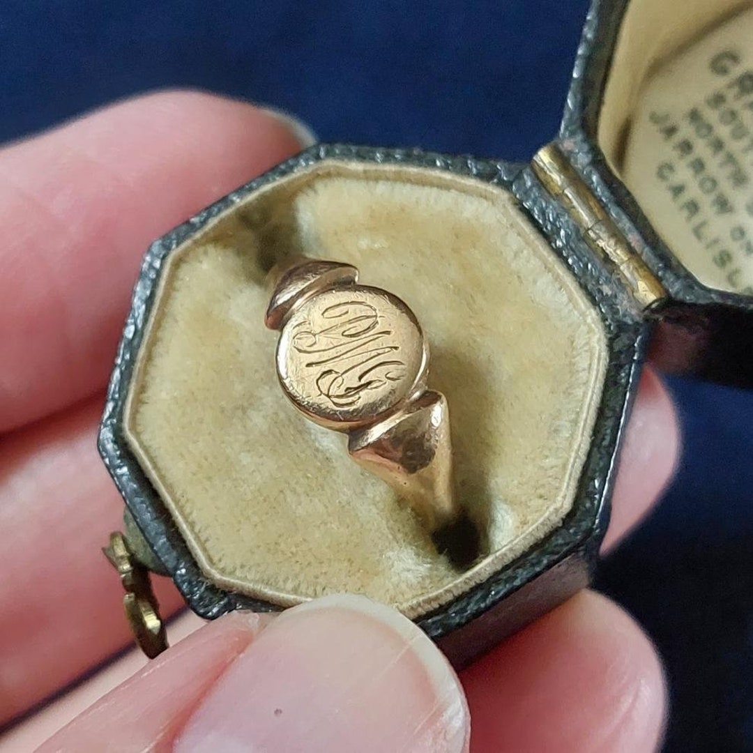 Antique 9K Signet Ring With Monogram PMG - Etsy