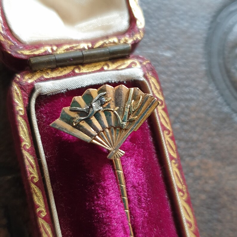 Vintage Antique Gold Stick Pin. 18K Fan and Bird Tie Pin. - Etsy