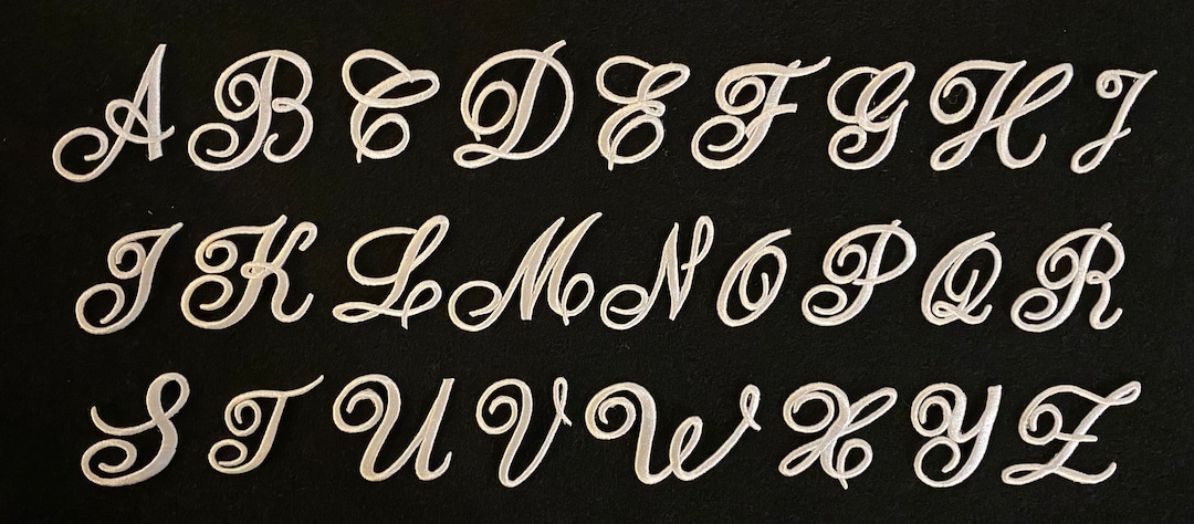 1.5" White Embroidered Iron on Cursive Script Letters - Dyeable ...