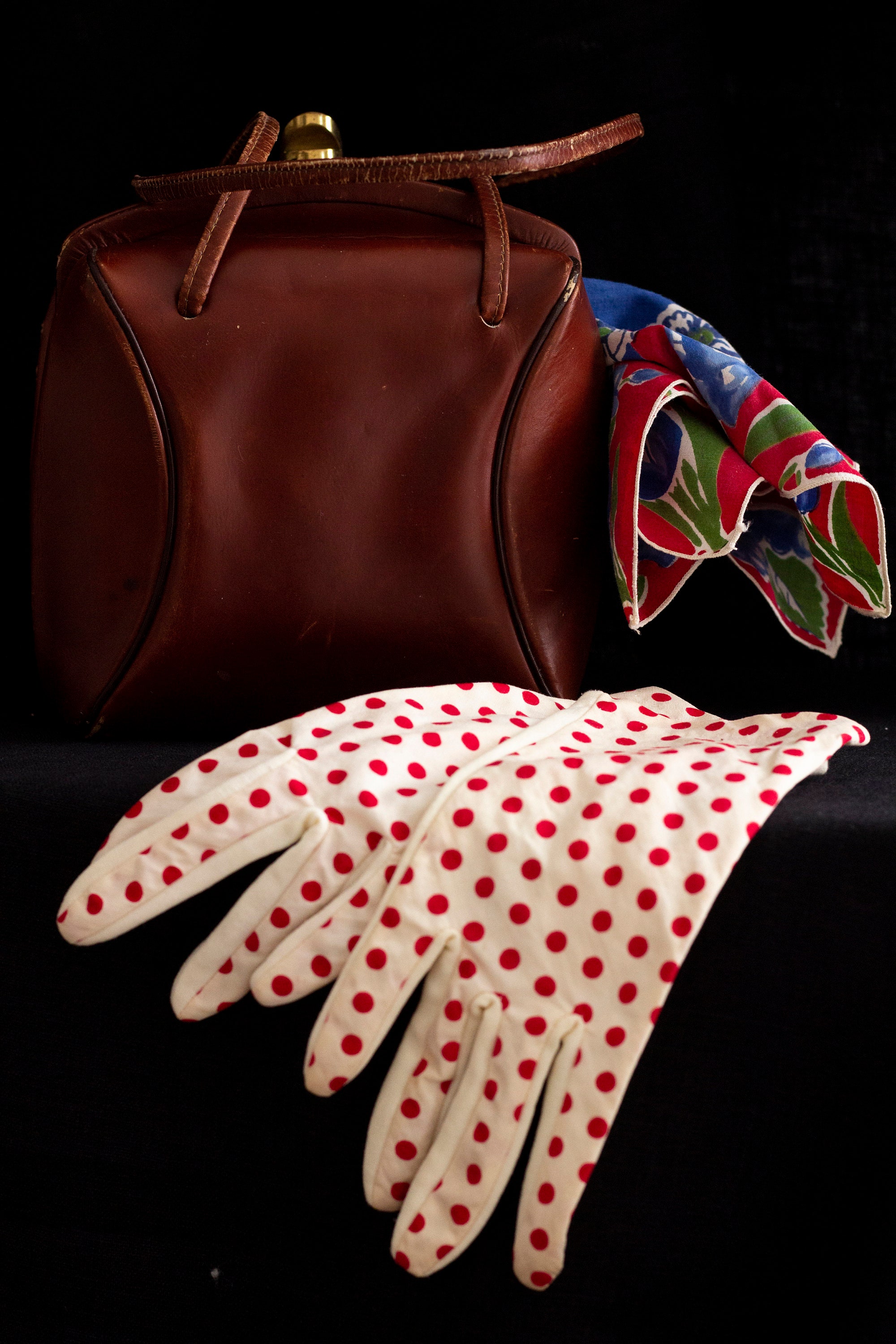Vintage Red & White Polka Dot Gloves Size 6 - 6 1/2