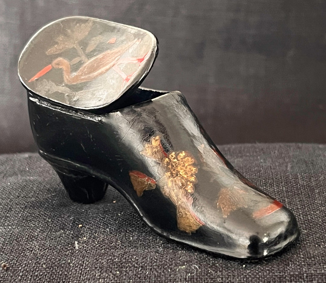 Antique Lacquered Shoe Matchbox & Striker Handpainted Birds - Etsy