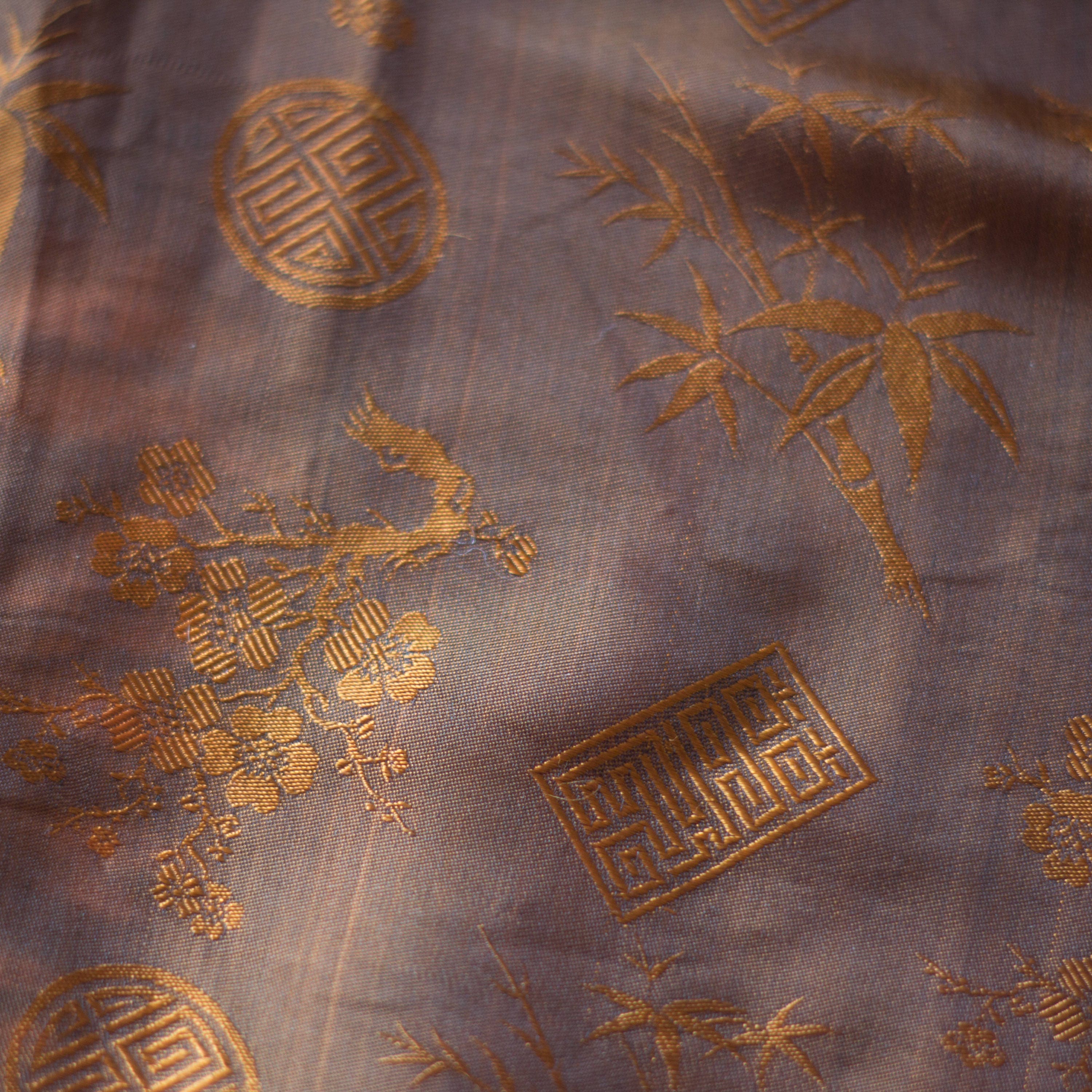 Bronze Copper Black Chinese Motif Jaquard Weave Fringed Reversable ...