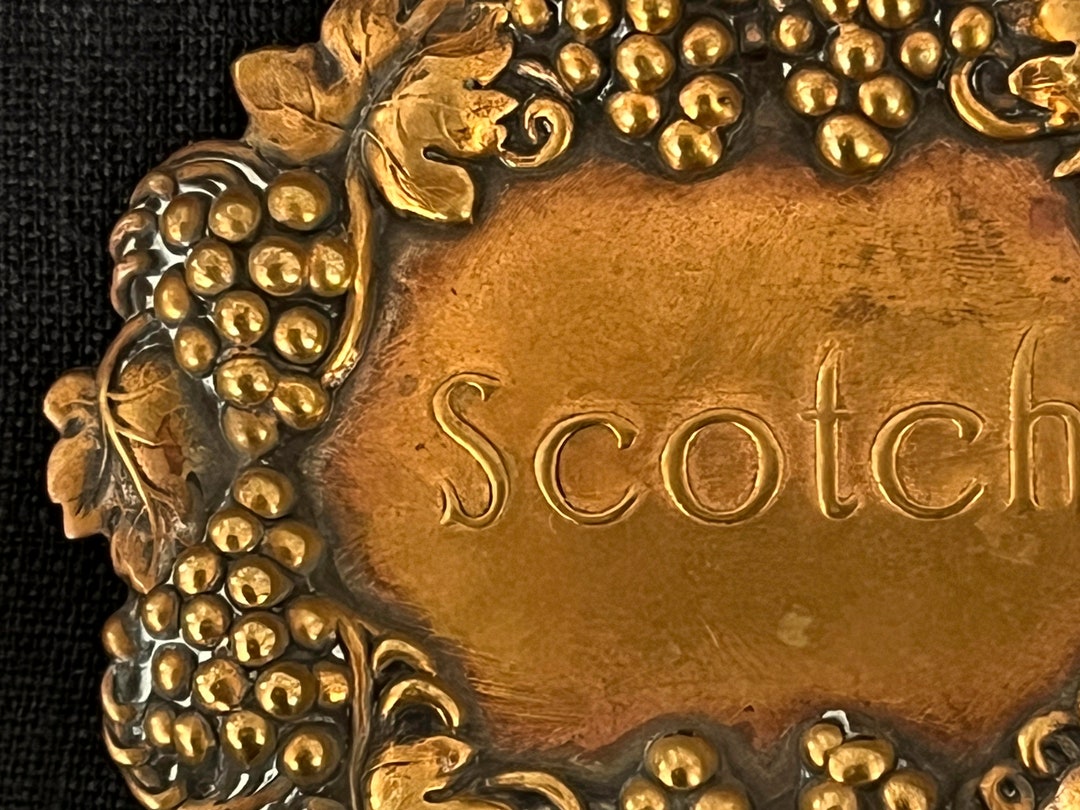 Vintage Scotch Sherry Copper Decanter Carafe Bottle Tags Labels Grapes ...