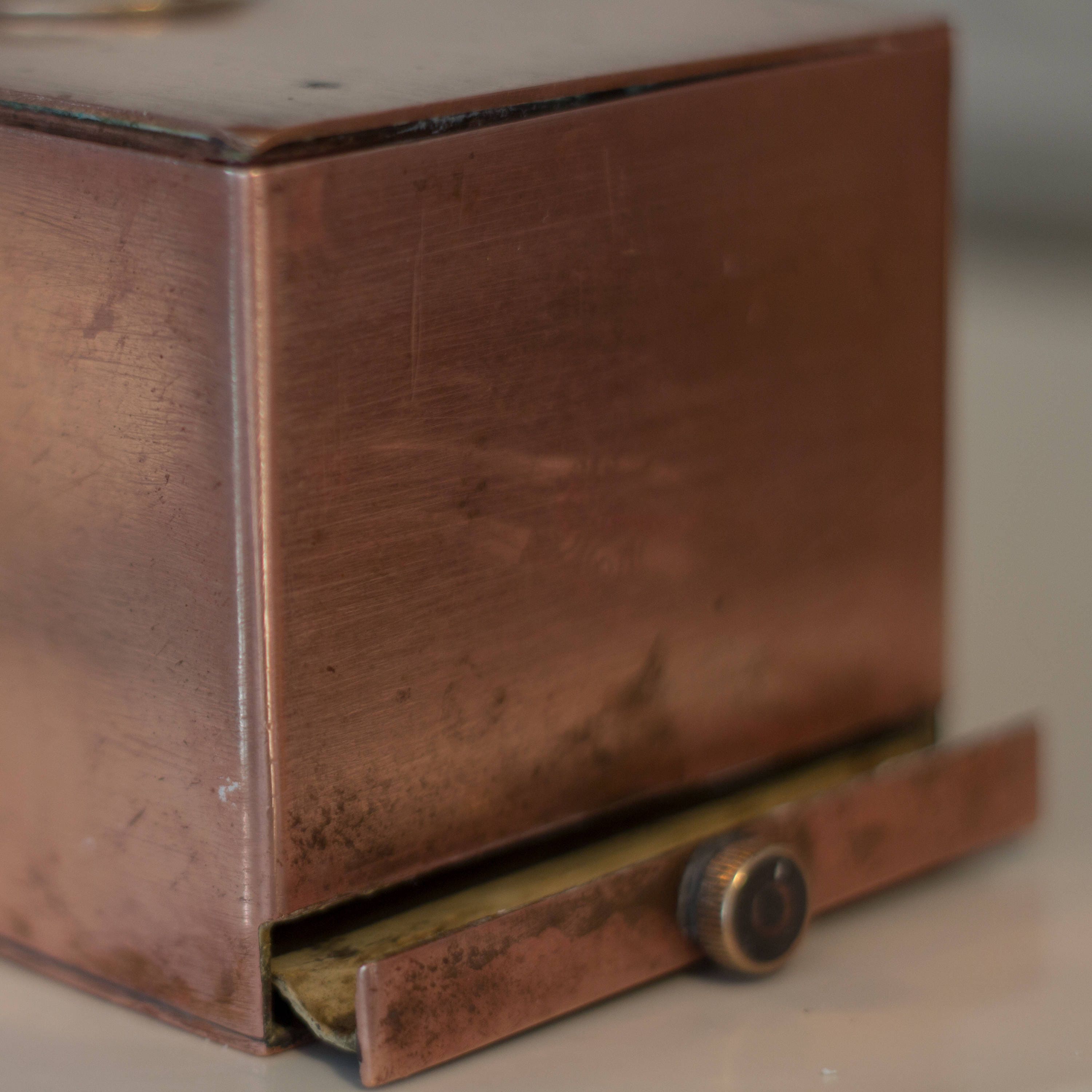 Copper Cigarette Dispenser Box with Saint Christopher Seal