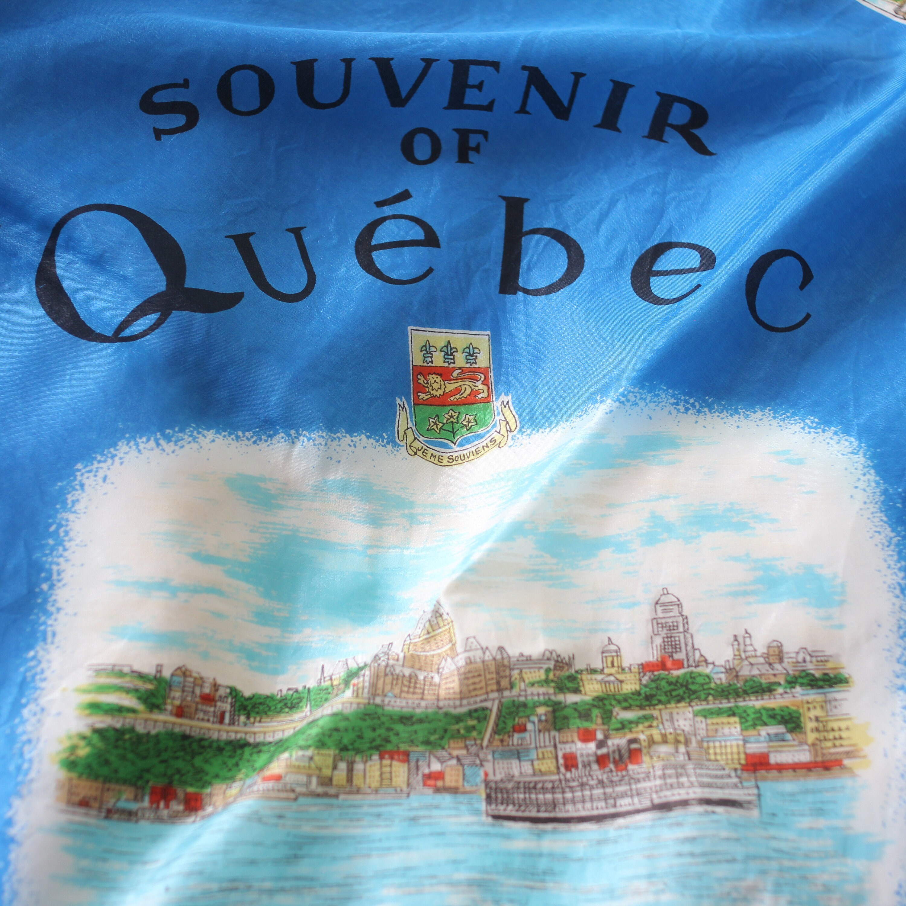 Hand printed Sapphire Blue Silk Quebec Souvenir Scarf
