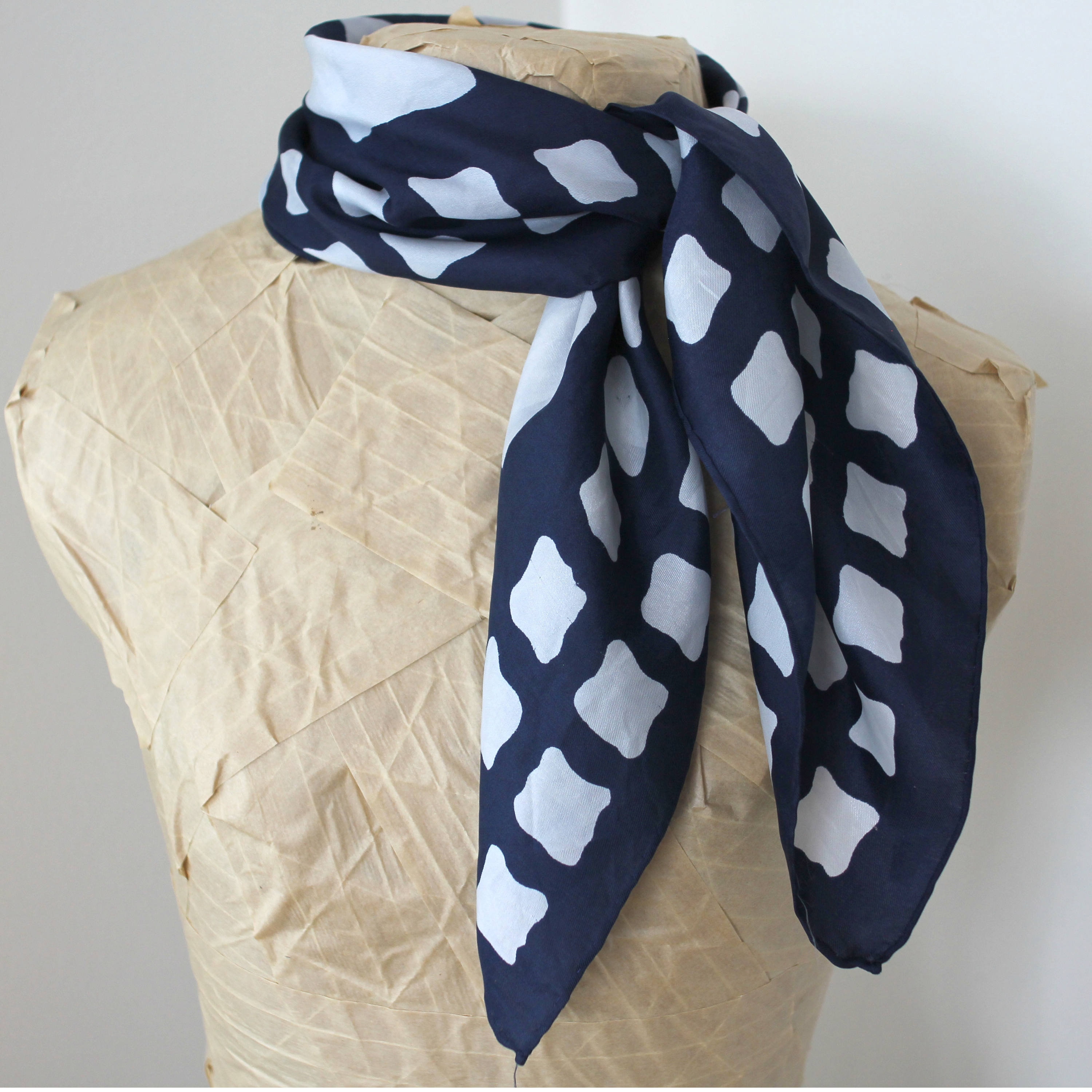 Simple Square Graphic White & Indigo Blue Silk Scarf