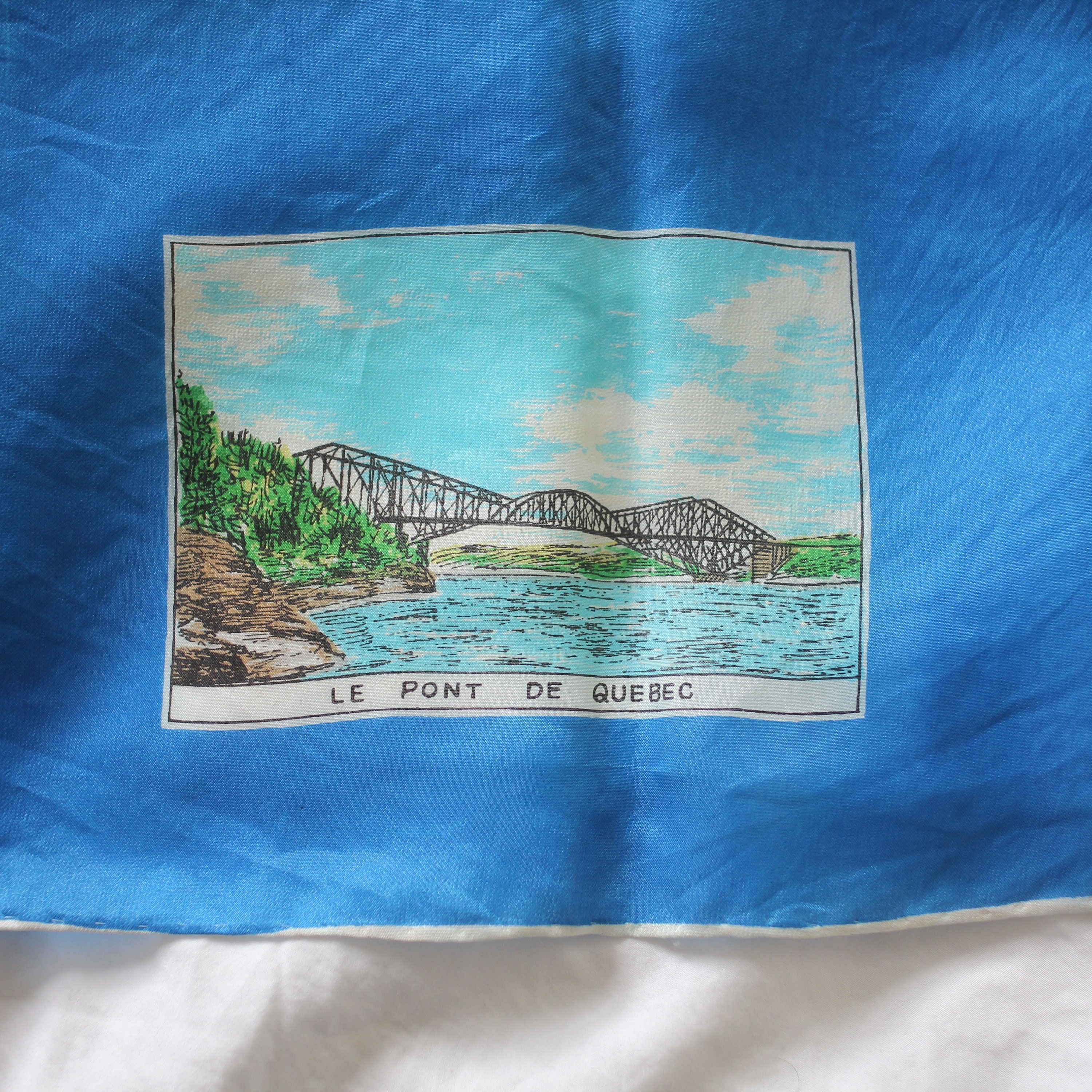Hand printed Sapphire Blue Silk Quebec Souvenir Scarf