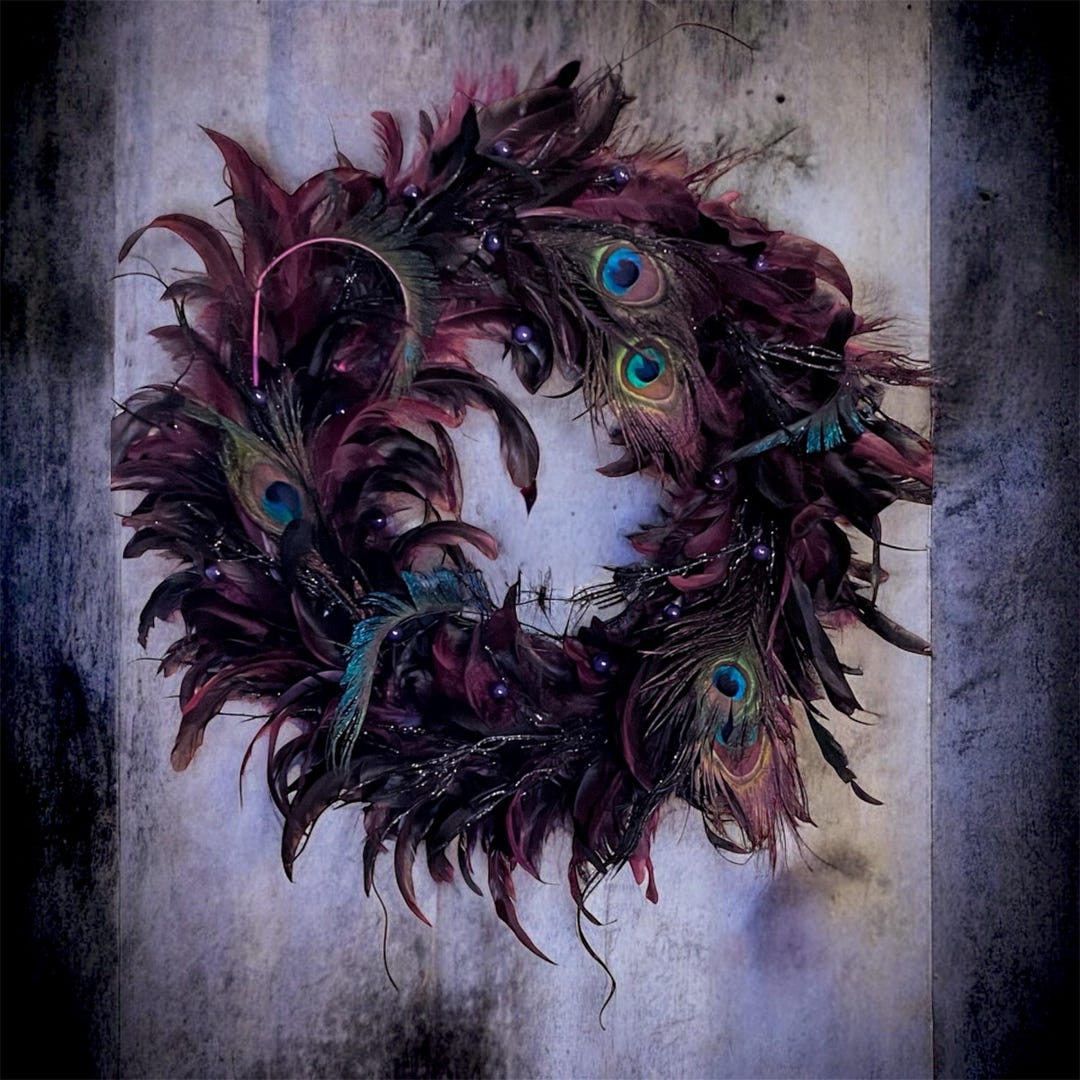 Handmade Feather Wreath: Goth Home Decor With Peacock Feathers - Etsy