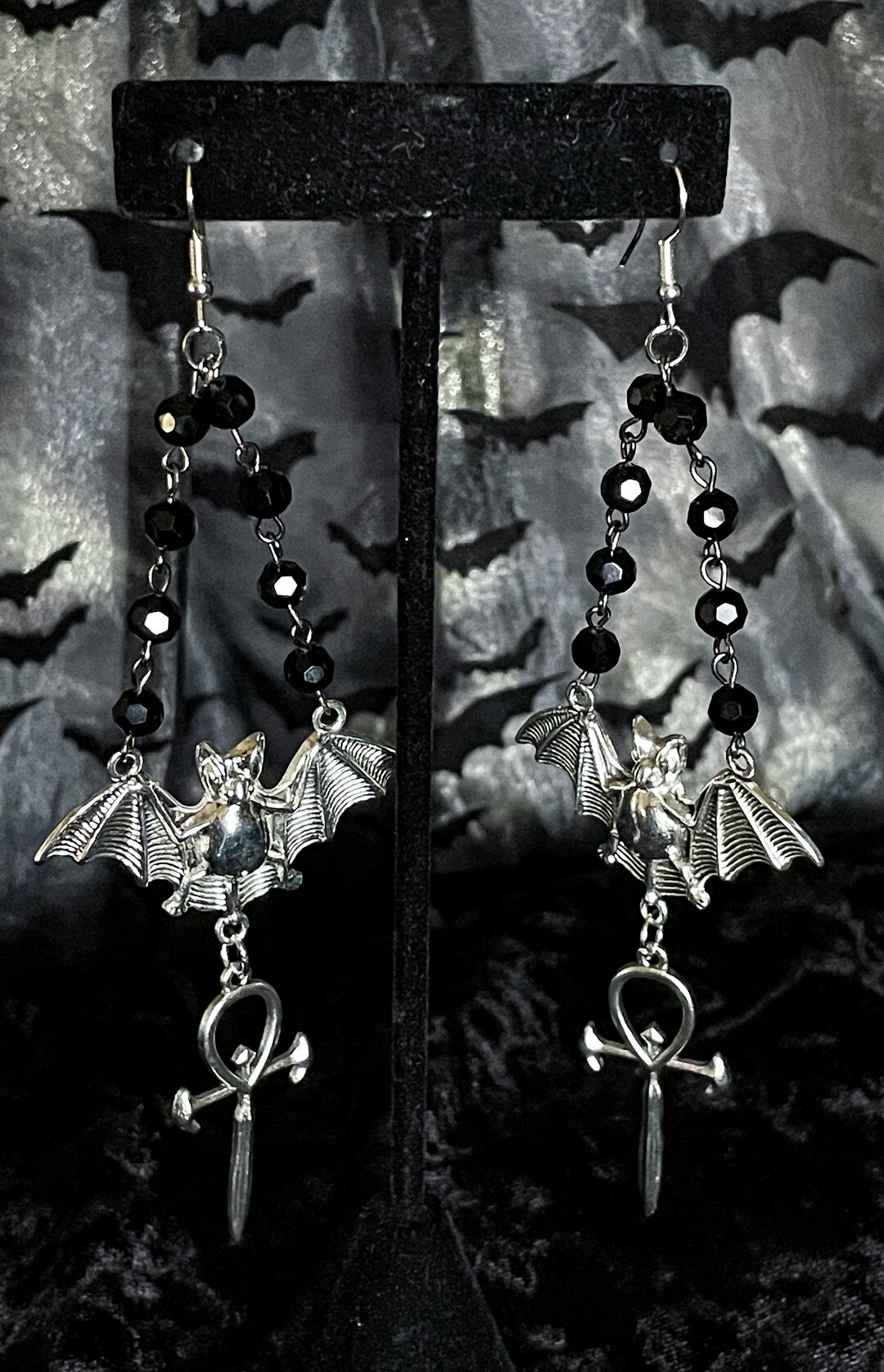 Vampire Cross Earrings, Vampire Jewelry, Goth Jewelry, Bat Jewelry,bat ...