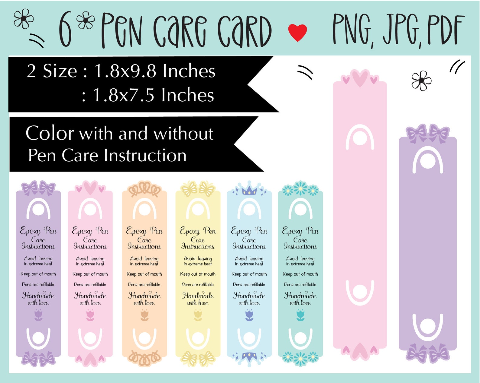 Epoxy Pen Care Card SVG, Pen Wrap Display Card, Pen Holder SVG, Pen ...