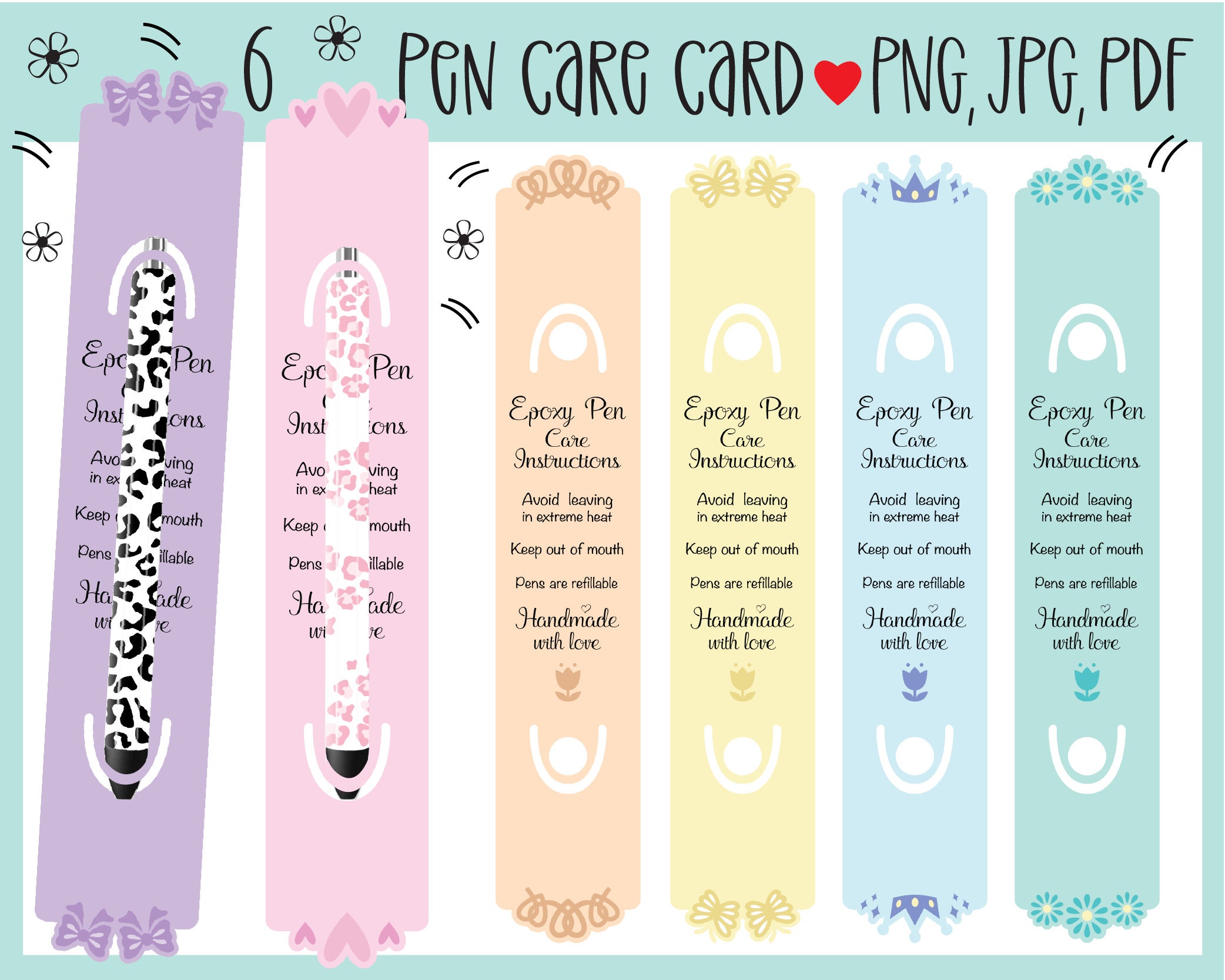 Epoxy Pen Care Card SVG, Pen Wrap Display Card, Pen Holder SVG, Pen ...