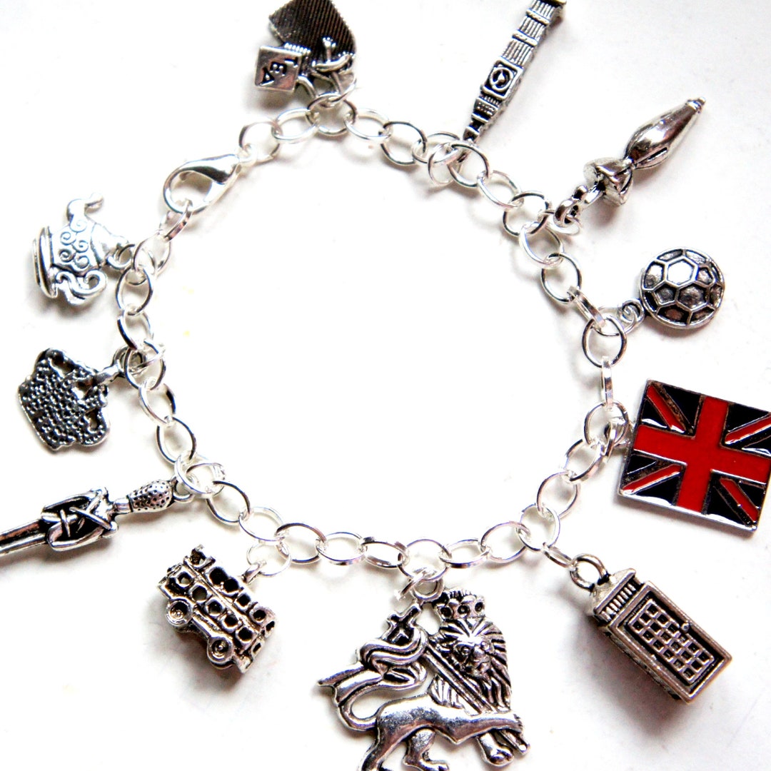 London Charm Bracelet- Themed Charm Bracelet, Tibetan Silver Charm ...
