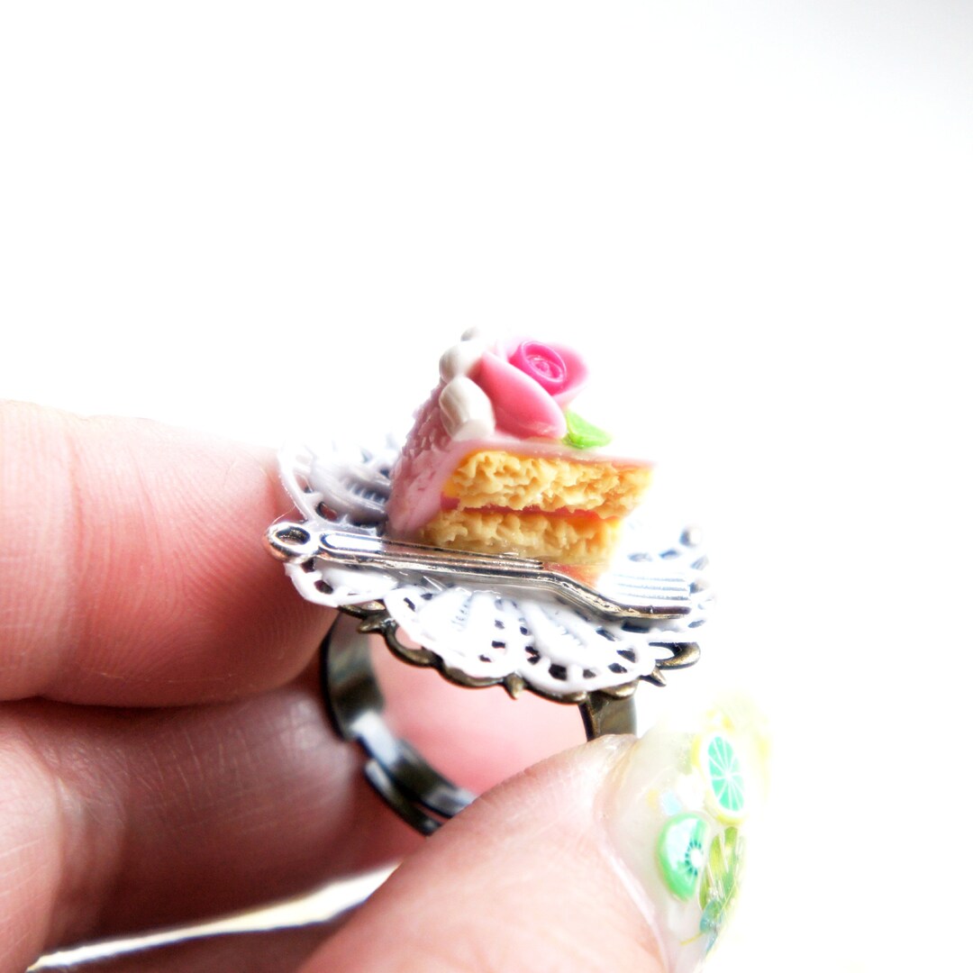 Strawberry Rose Cake Ring- Birthday Cake Ring, Miniature Food Jewelry ...