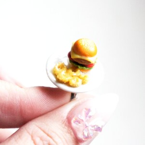 Burger and Onion Rings Ring-miniature Food Jewelry, Fast Food Jewelry ...