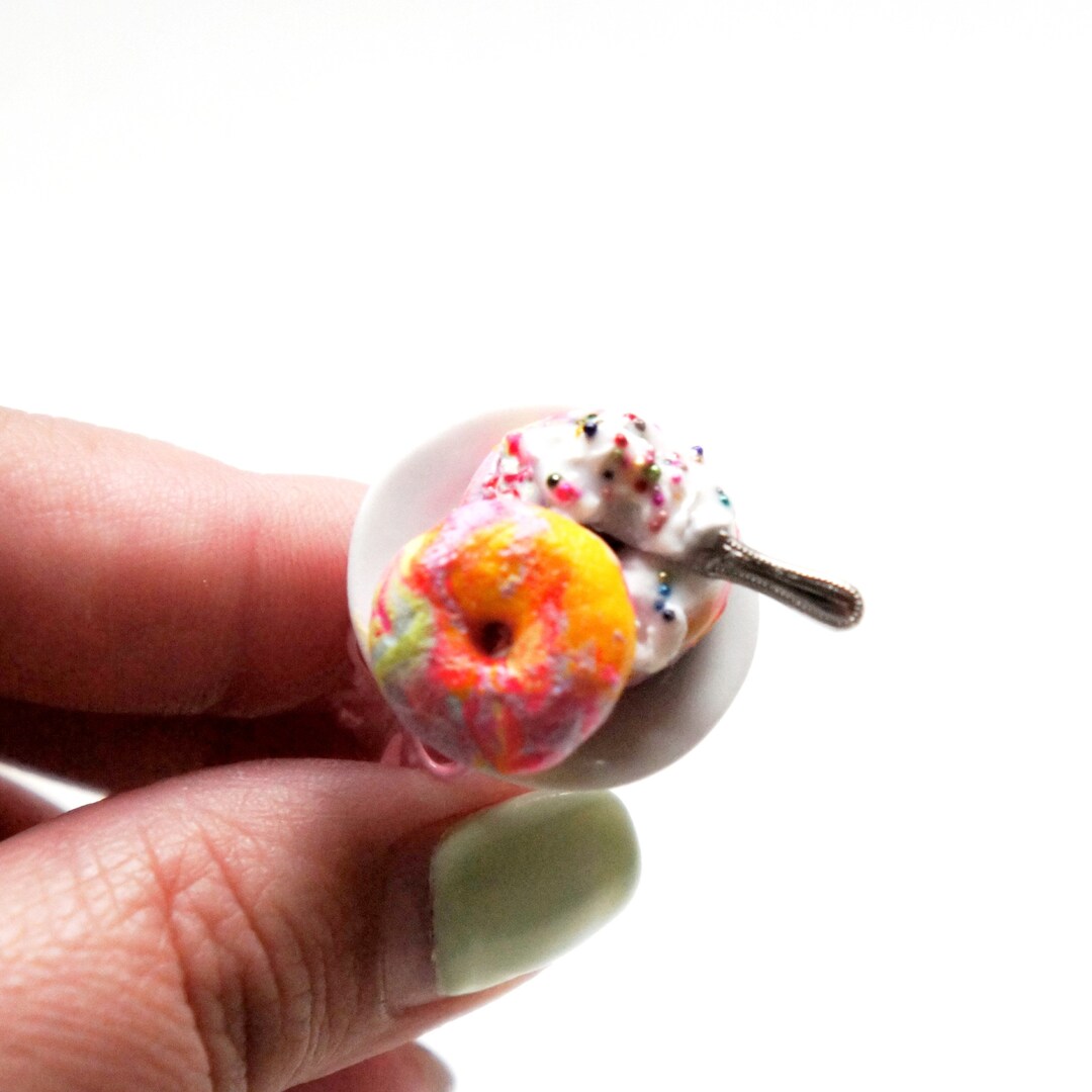 Rainbow Bagel Ring -miniature Food Jewelry, Unicorn Bagel - Etsy
