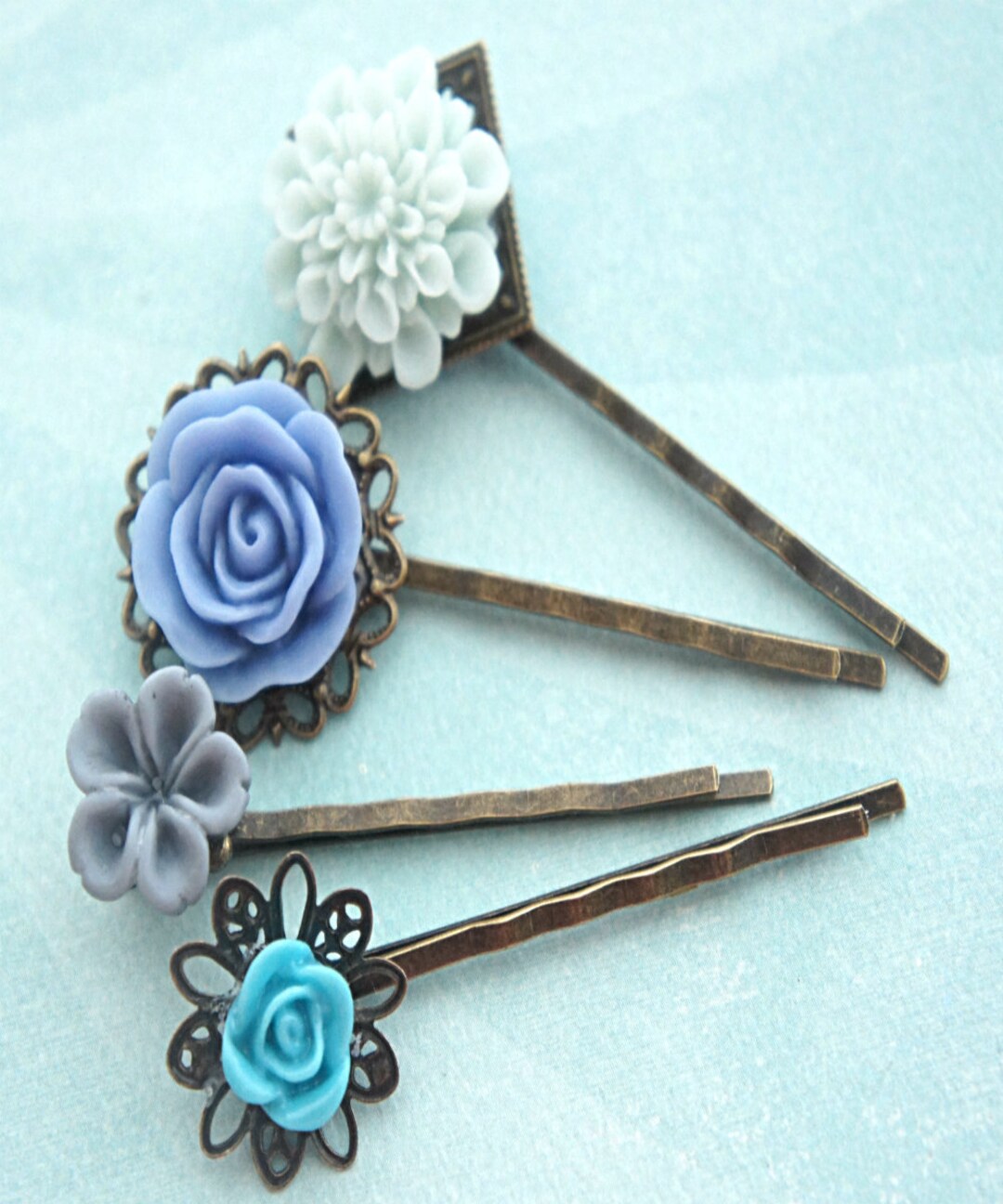 Shades of Blue Flower Hair Clips- Hair Accessories, Hair Pins ...