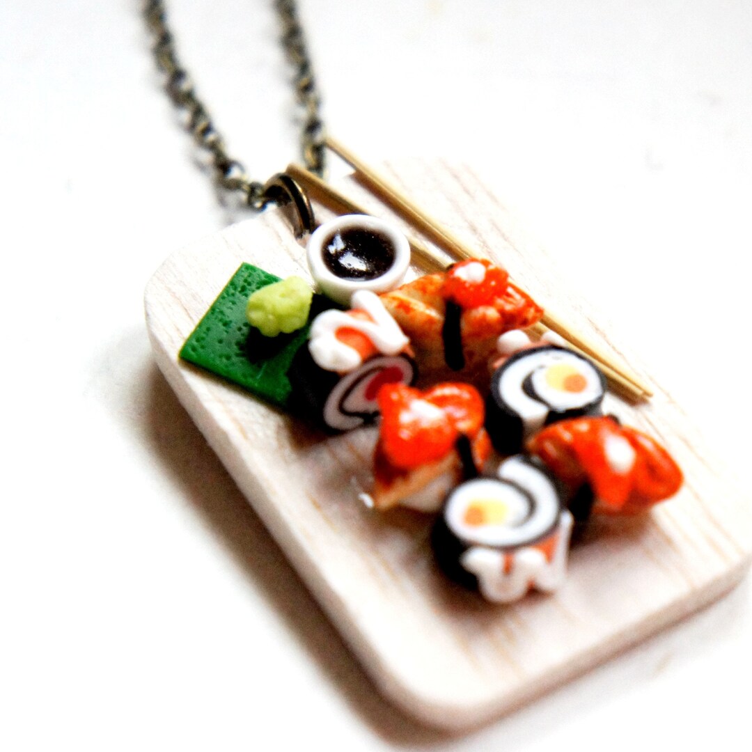 Sushi Plate Board Necklace- Miniature Food Jewelry, Sushi Jewelry - Etsy