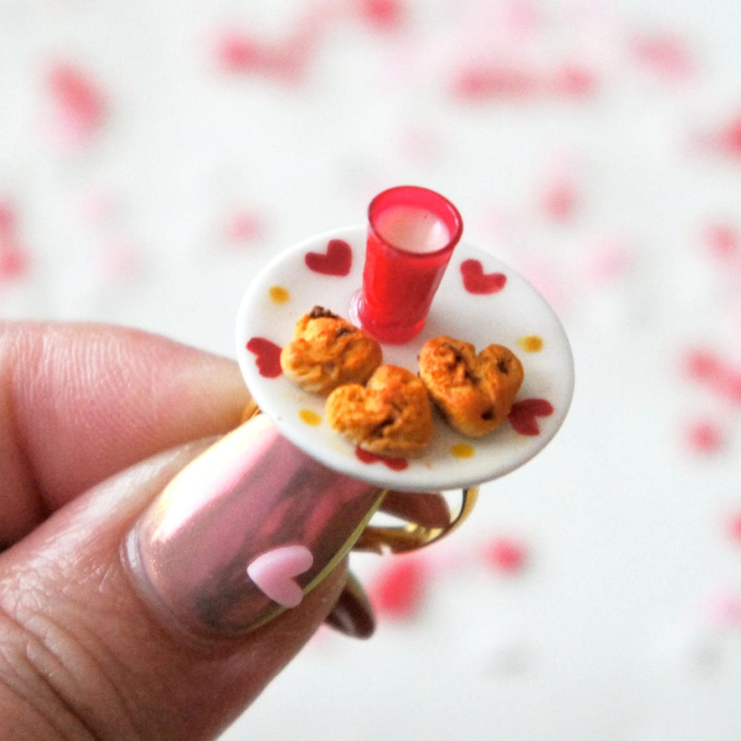 Heart Choco Chip Cookies and Milk Ring- Miniature Food Jewelry, Cookie ...