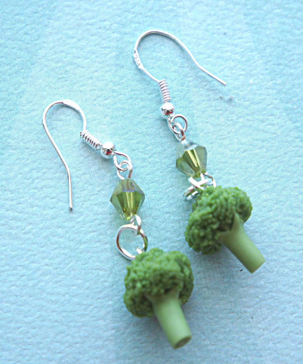 Broccoli dangle earrings miniature food jewelry vegetable | Etsy