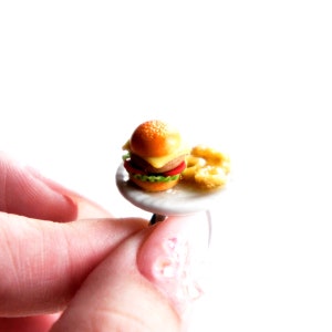 Burger and Onion Rings Ring-miniature Food Jewelry, Fast Food Jewelry ...