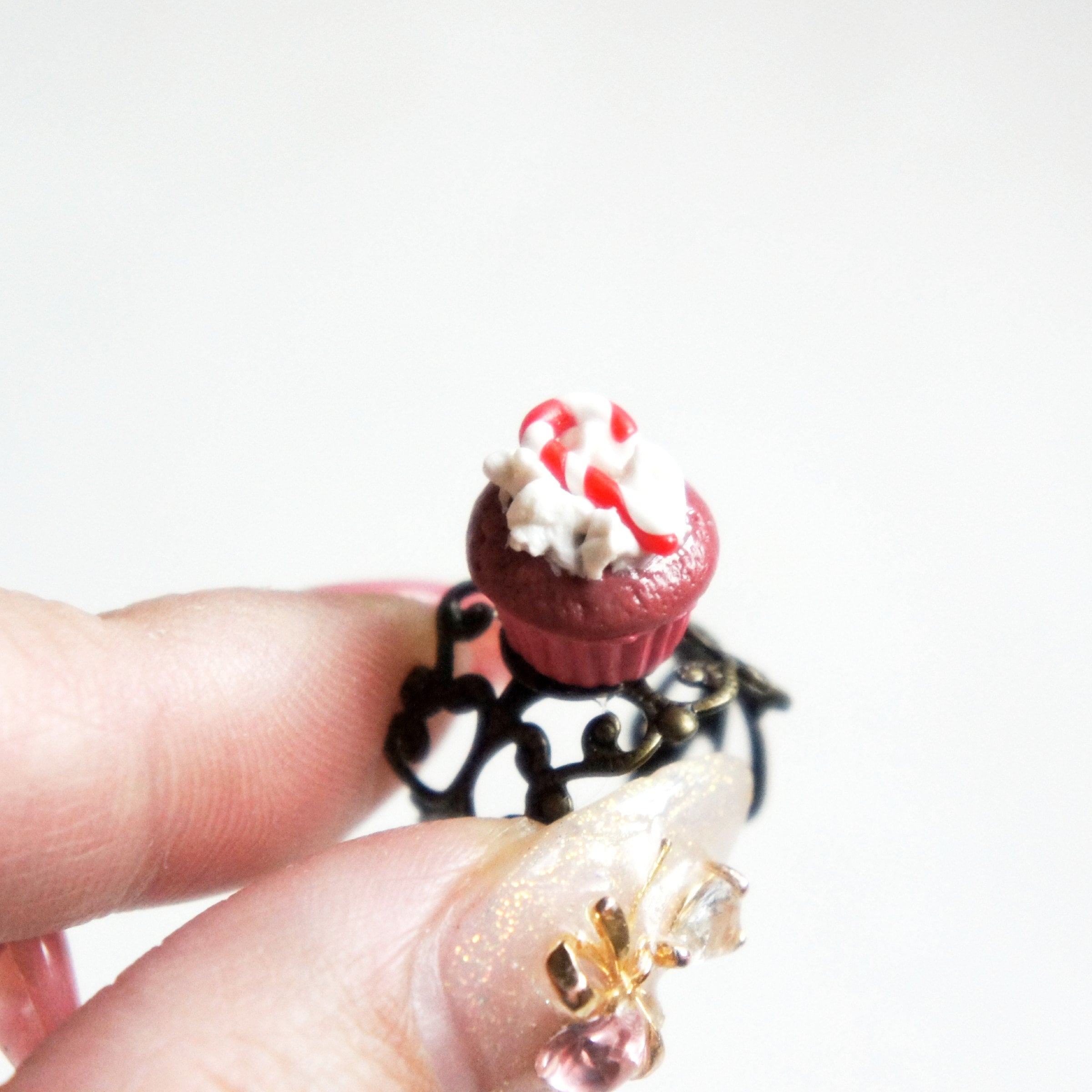 Candy Cane Cupcake Ring: Miniature Polymer Clay Food Jewelry - Etsy