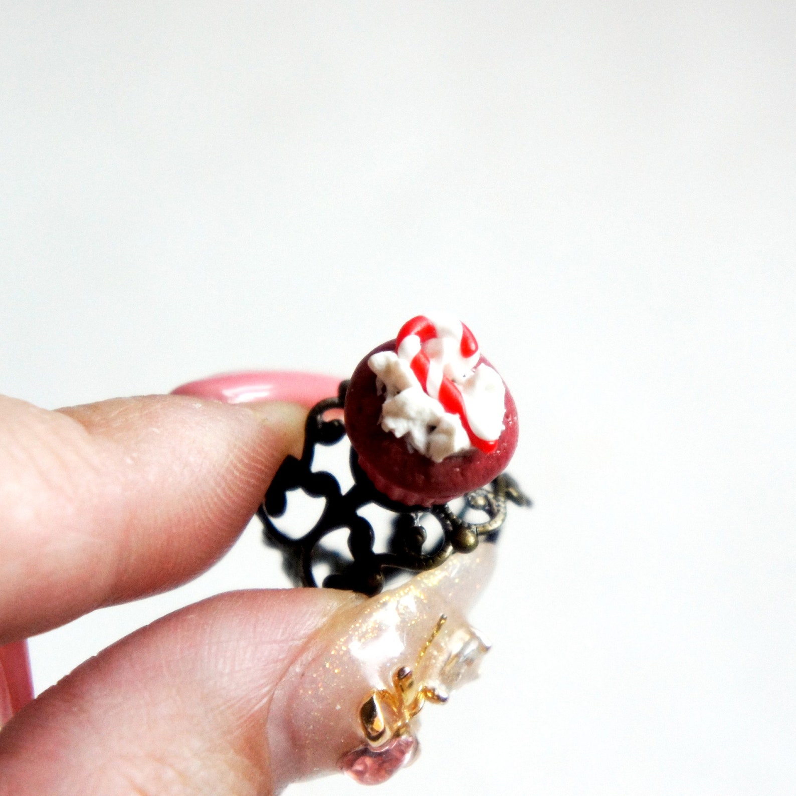 Candy Cane Cupcake Ring: Miniature Polymer Clay Food Jewelry - Etsy