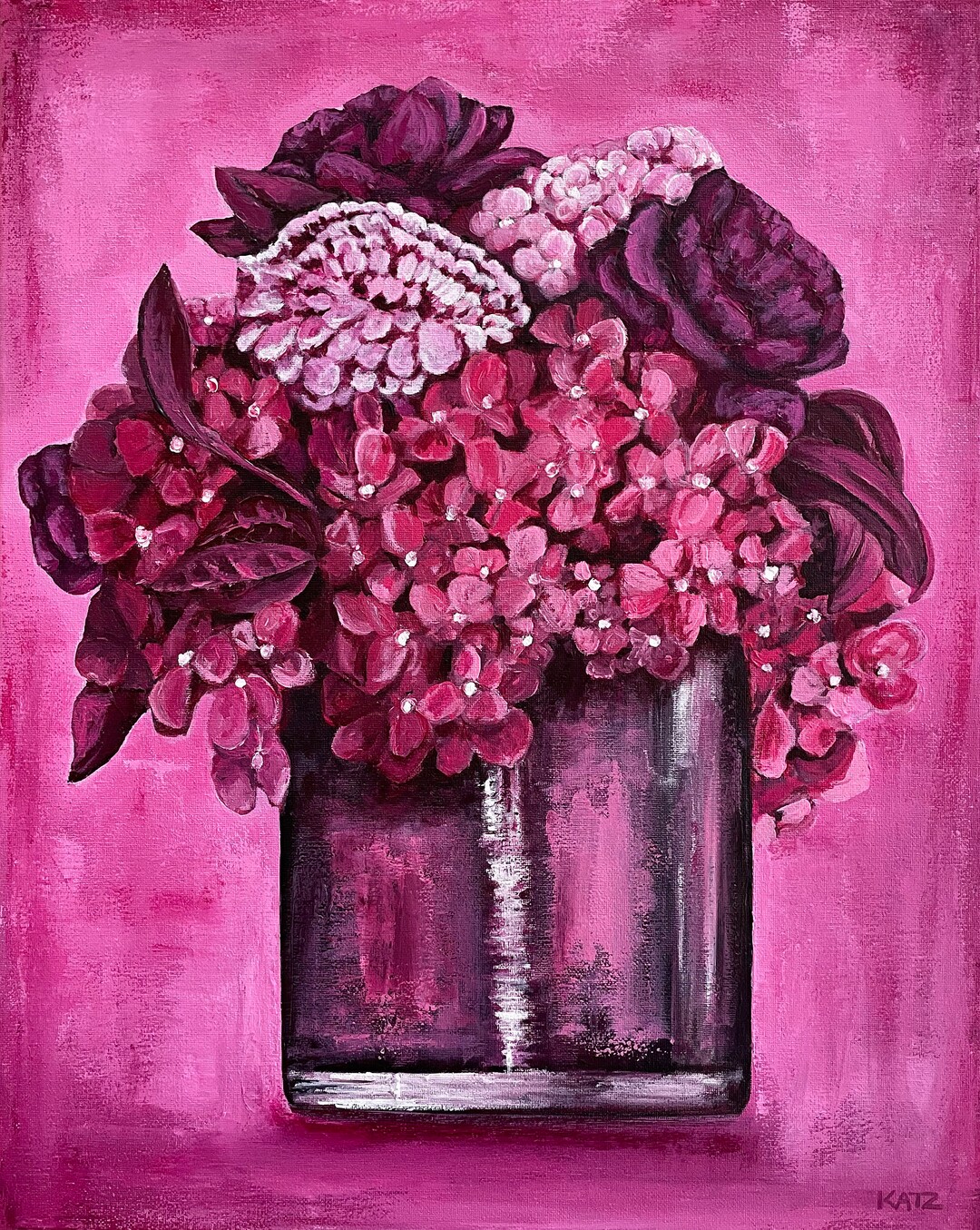 Painting "pretty in Pink", Flower Painting, Canvas, Original, Painting ...