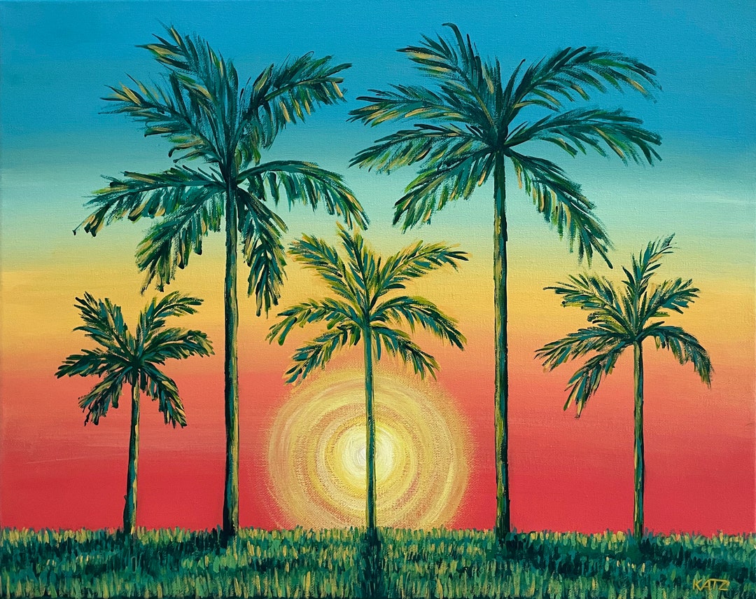 Palm Tree Painting, Palm Tree Paintings, Sunset Painting, Sunrise ...