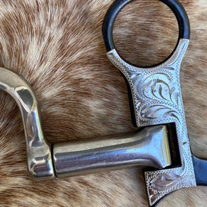 Black Steel 5” Spoon Mouth 8” Cheeks Engraved Silver Horse Bit Tack ...