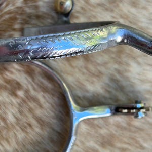 Pair Adult Size Western Embossed Chrome Plate Spurs Brass Rowels and ...