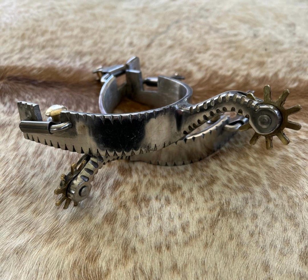 Pair Adult Size Polished Stainless Steel Western Spurs Notched Edge ...