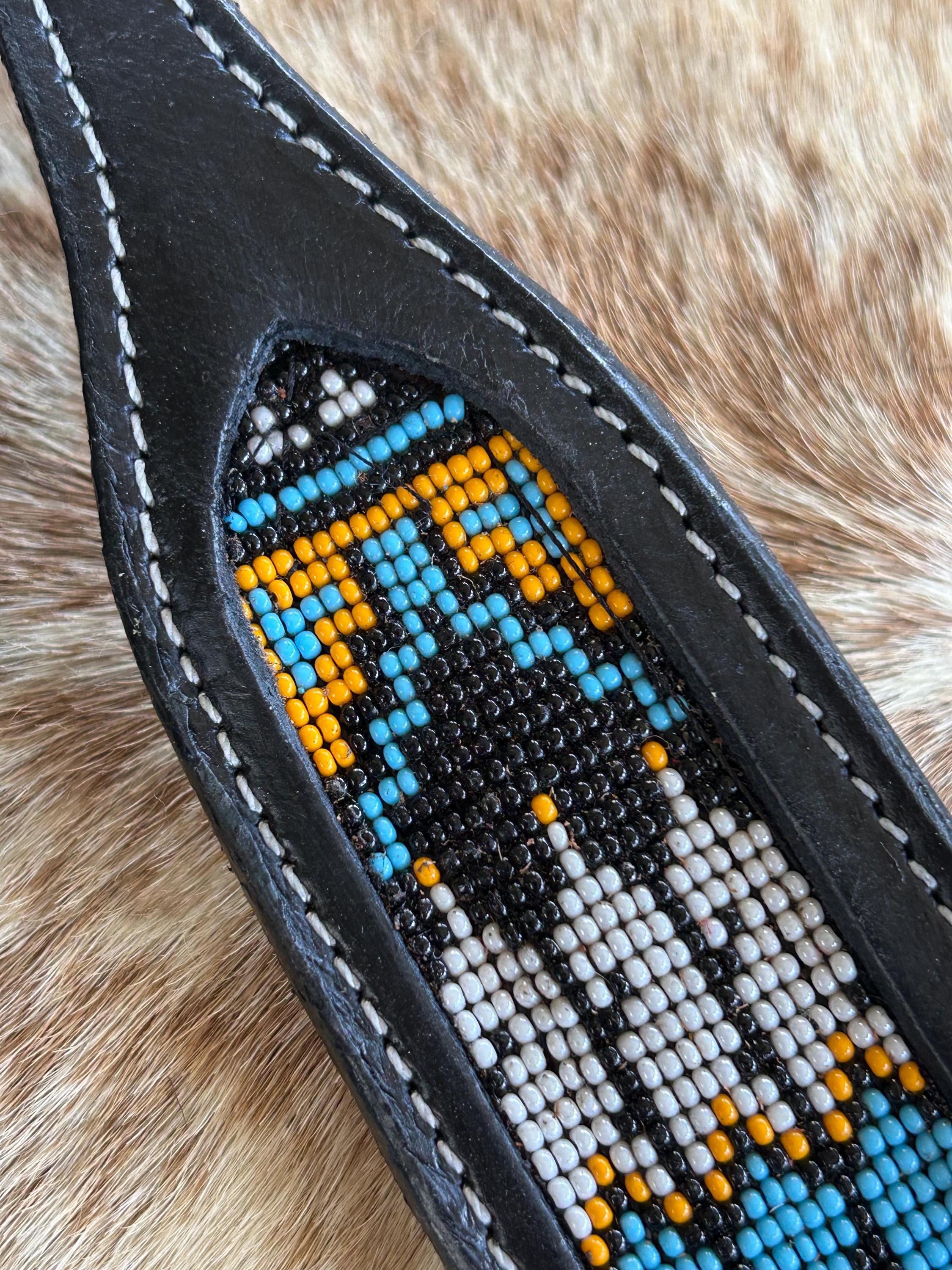 Native American Design Beaded Black Leather Western Wither Strap FREE ...