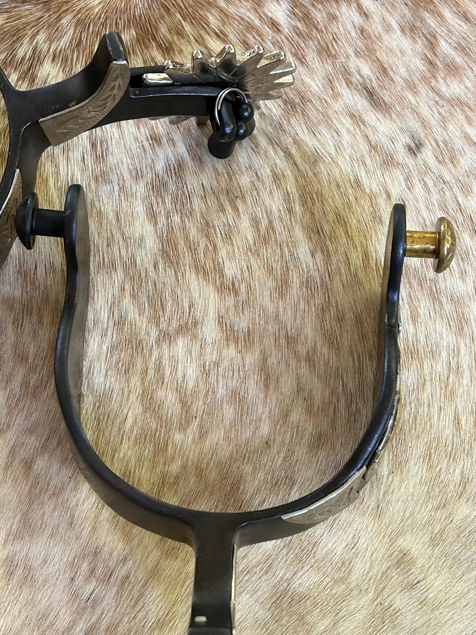 Pair Adult Size Black Steel Western Jingle Bob Spurs Engraved Silver ...