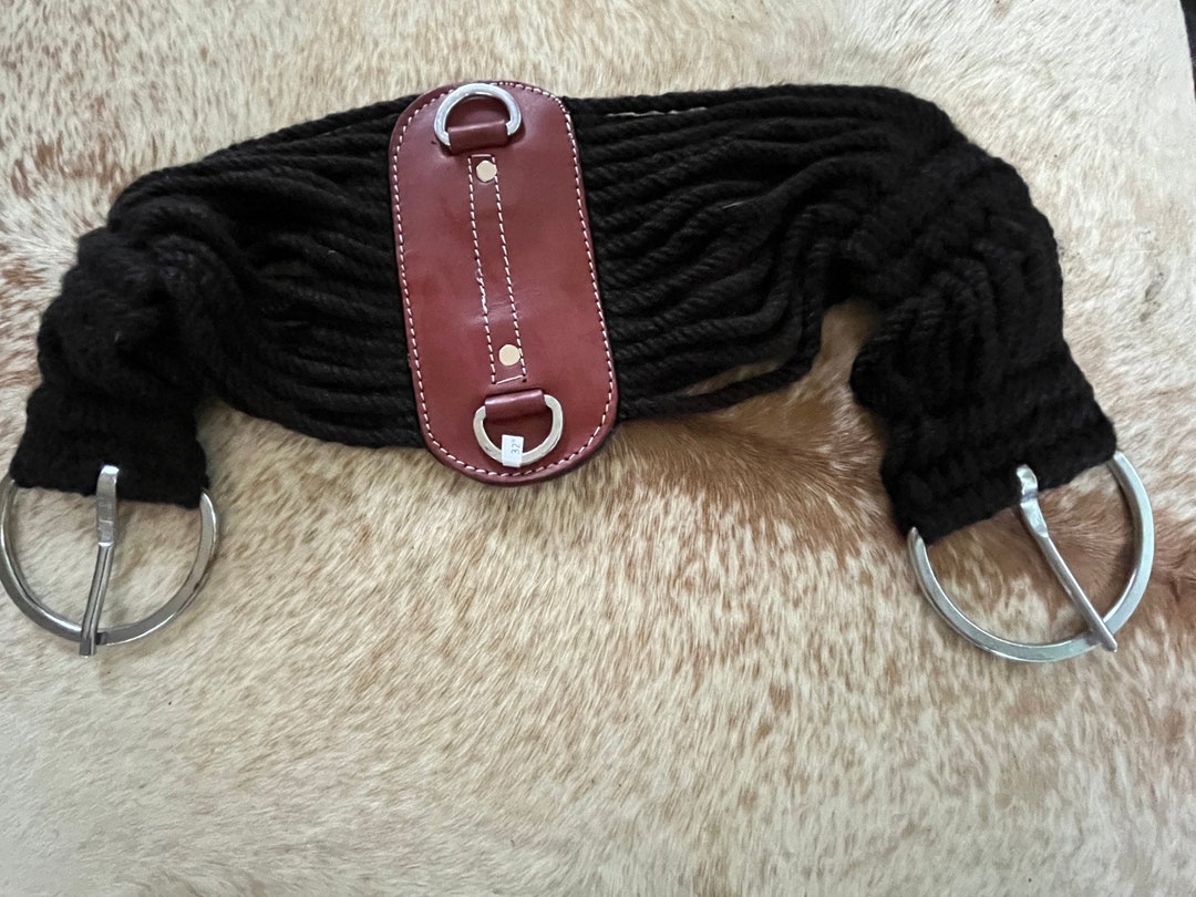 34 Black String Cotton Girth Cinch Leather Center - Etsy