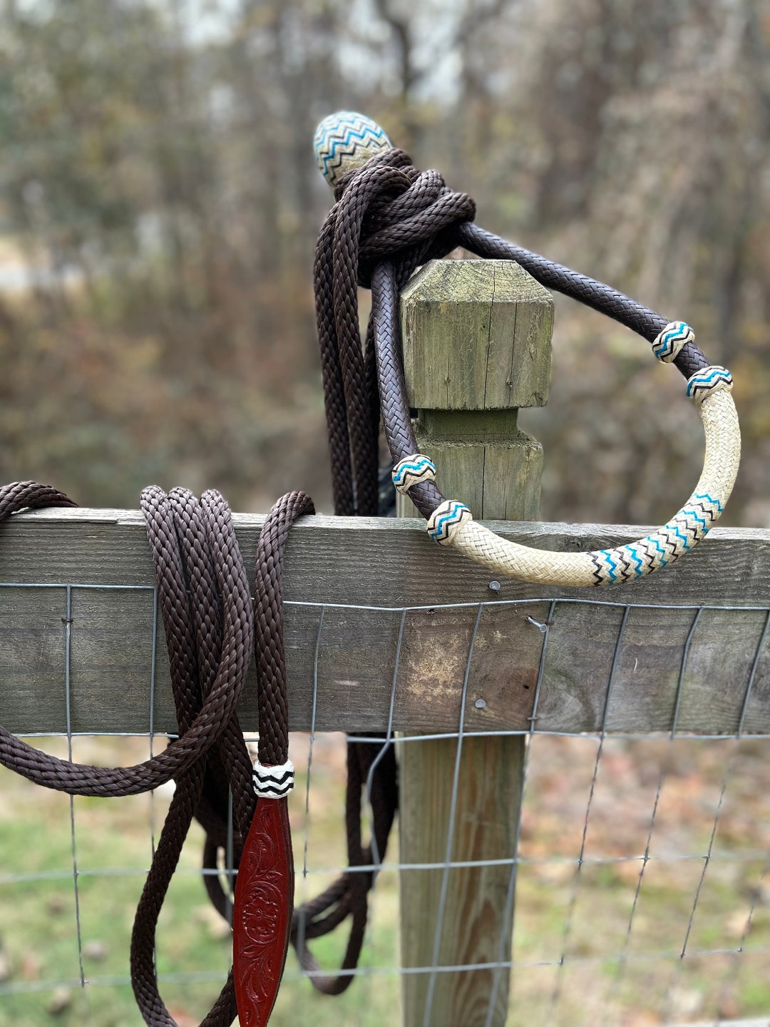 Genuine Rawhide Bosal and Brown Nylon Mecate Rein Set Horse Size FREE ...